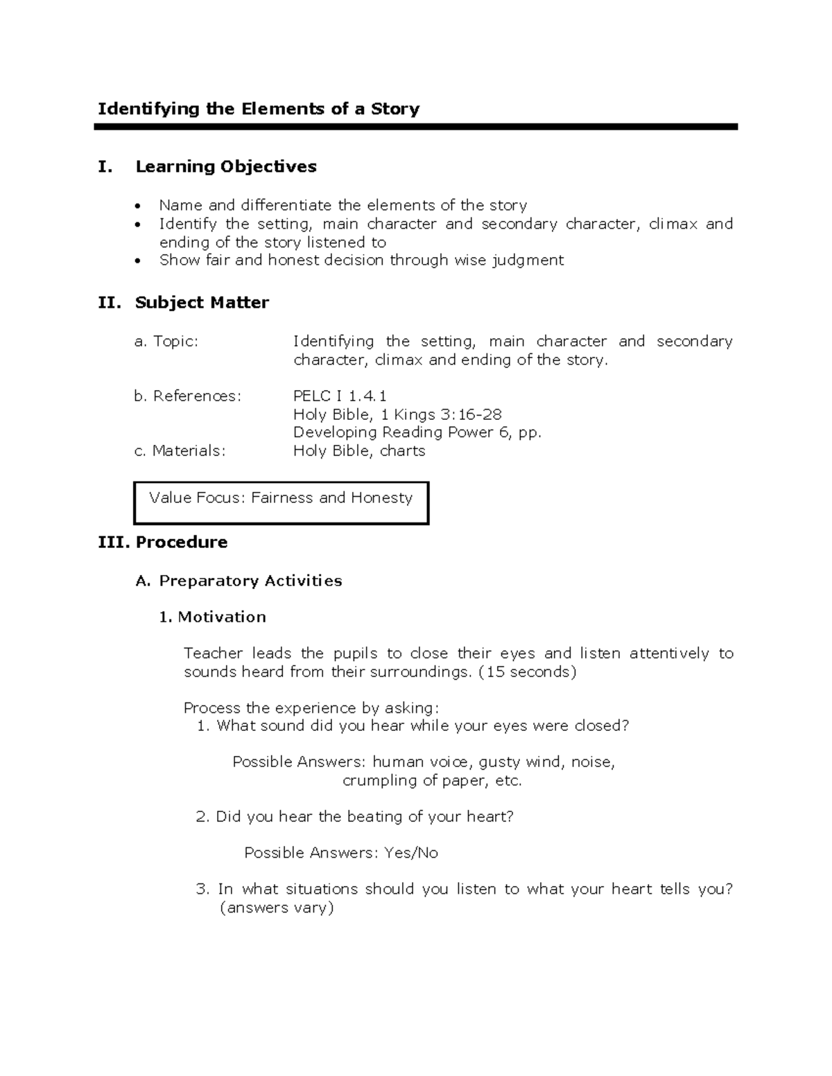 393507272 Grade 6 Lesson Plan Identifying the Elements of a Story ...