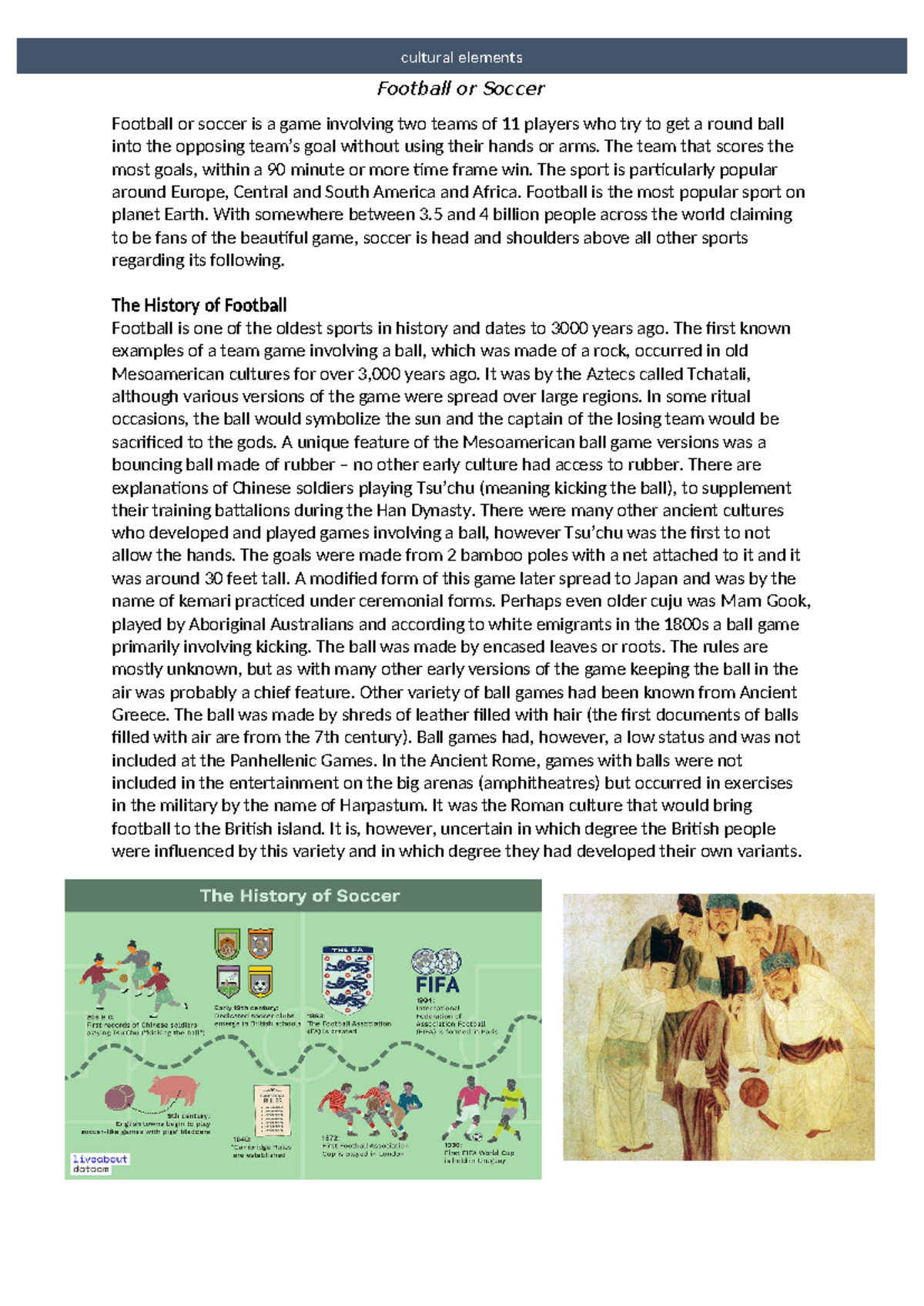 Diffusion of Football - Football or Soccer Football or soccer is a game ...