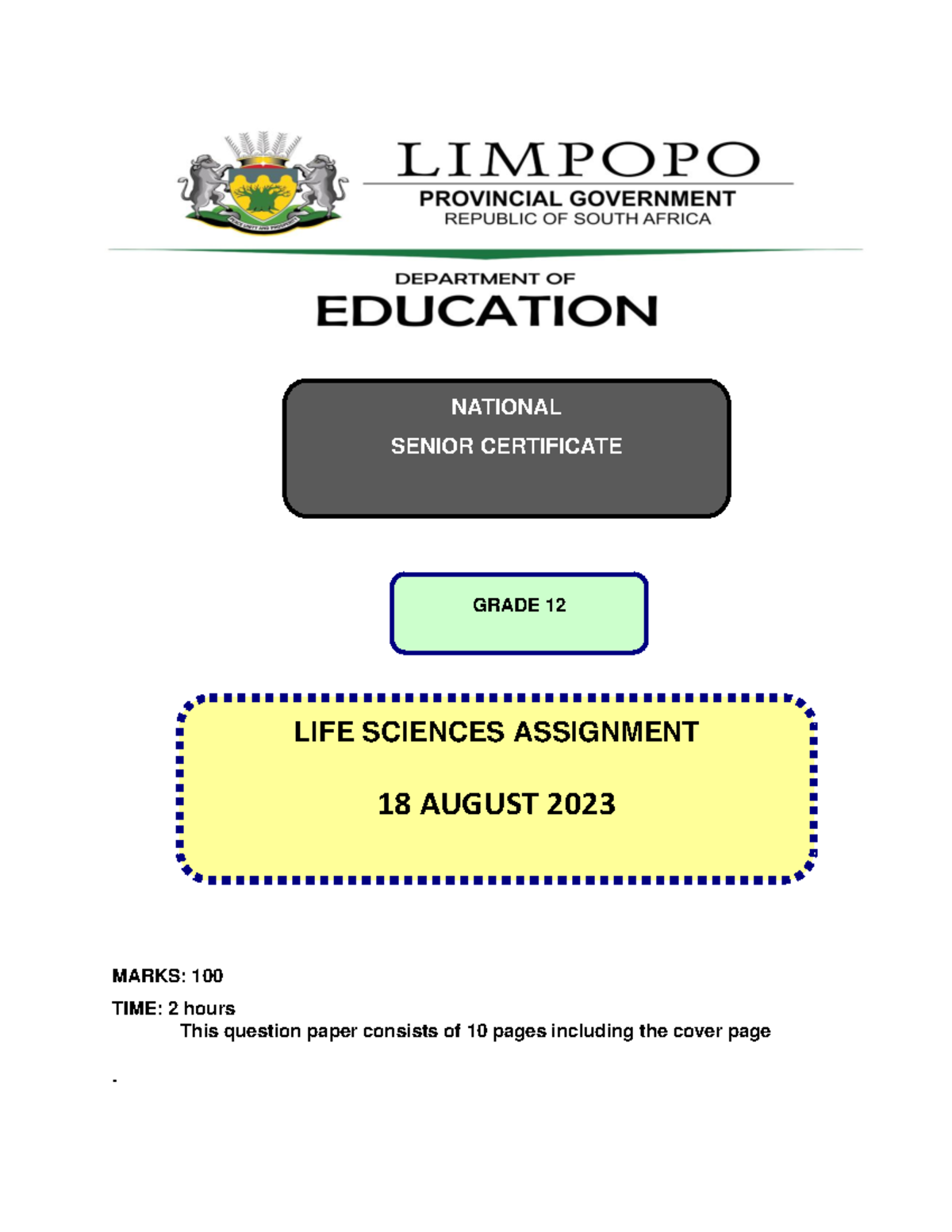 LFSC Gr 12 Assignment LIM2023 QP ENG - NATIONAL SENIOR CERTIFICATE ...