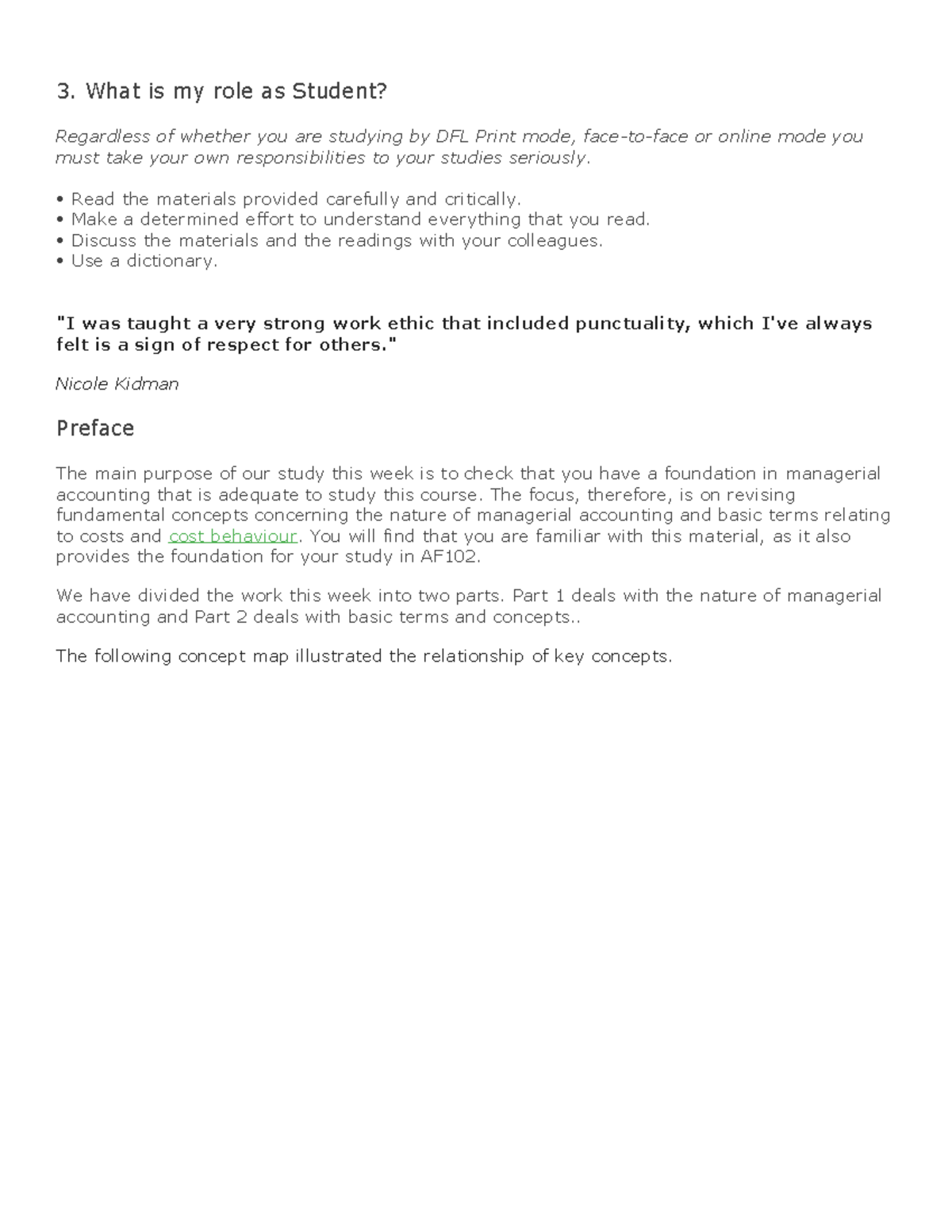 AF201 Week 1 - This document states the content for topic 1, week 1 ...