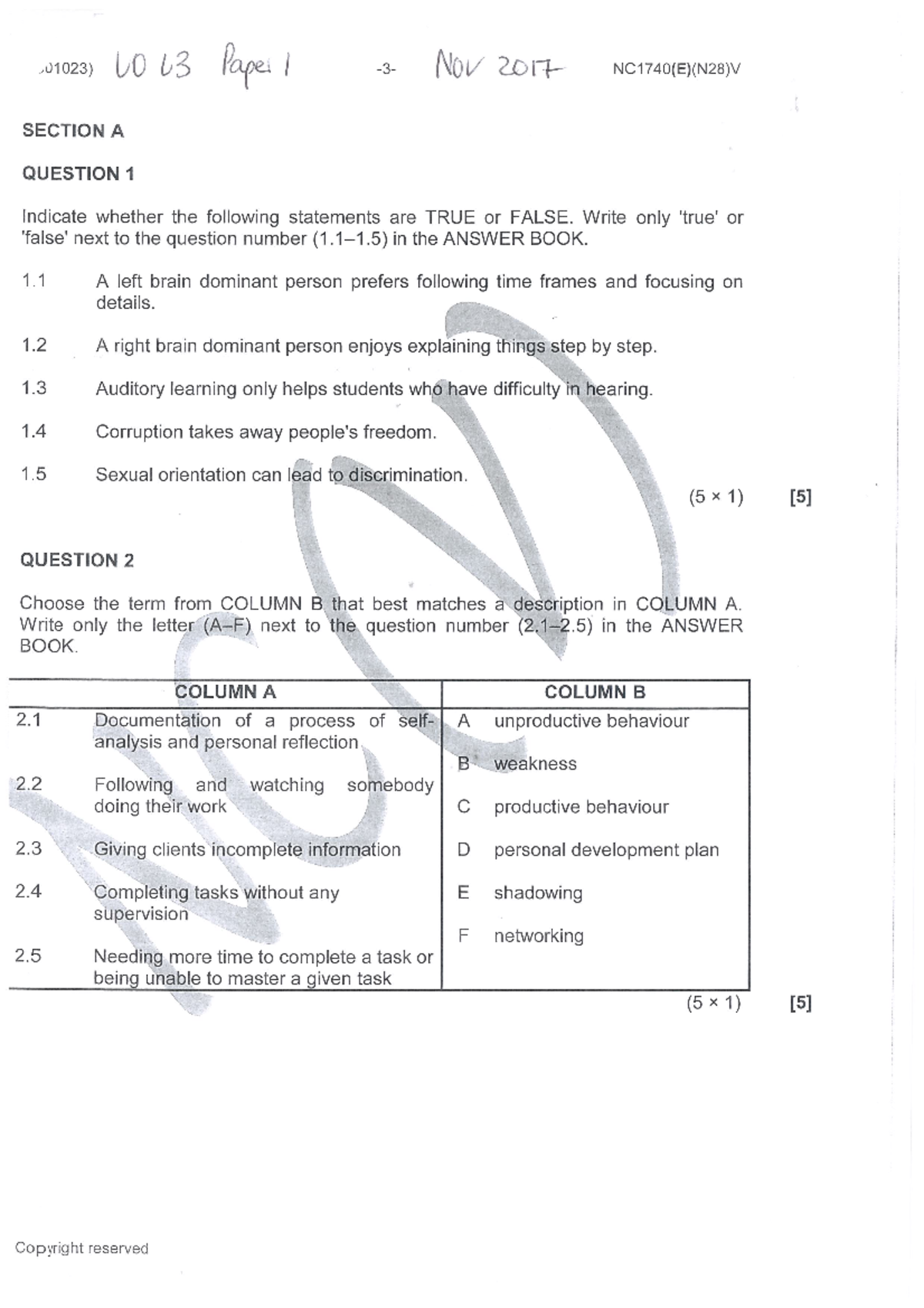 QP LO L3 Paper 1 NOV 2017 - Practice material - ,01023) LO L3 Paper Nov ...