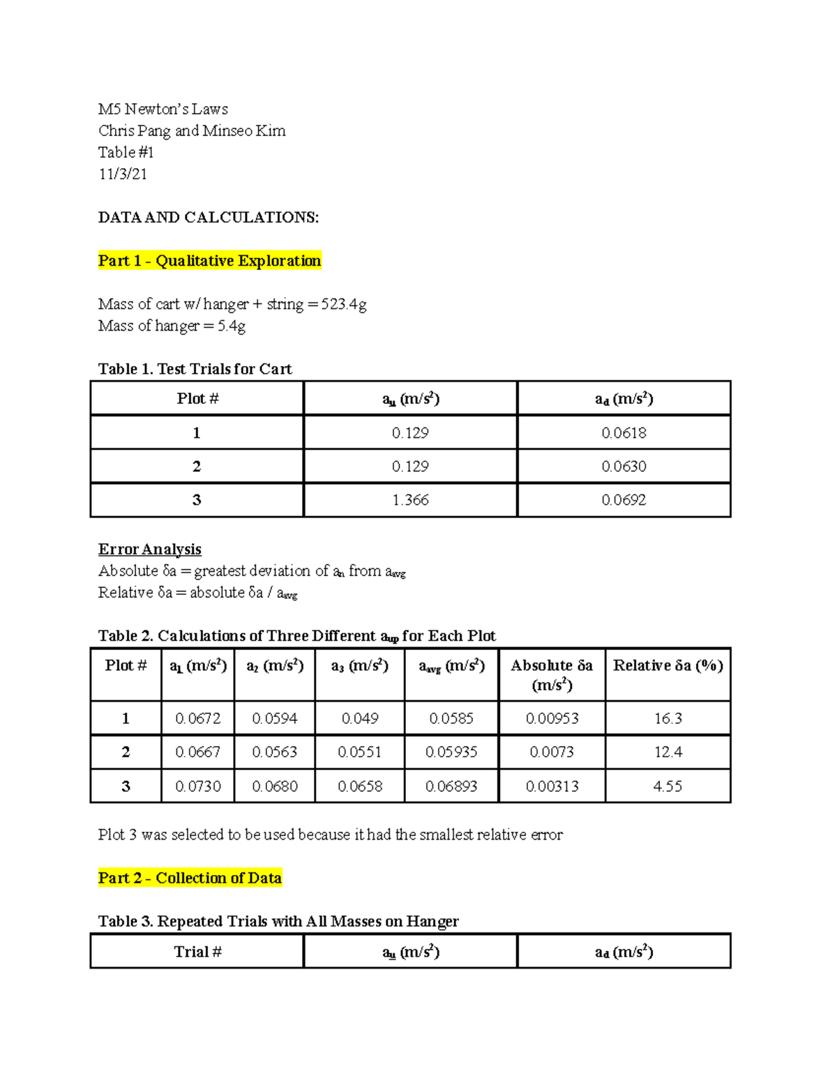 M5 Report - assignment - M5 Newton’s Laws Chris Pang and Minseo Kim ...