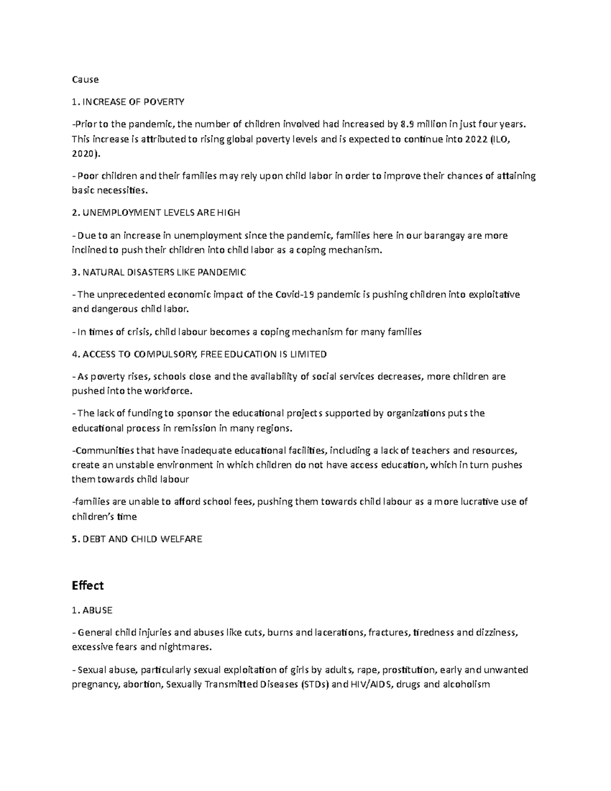 Child Labour - Cause INCREASE OF POVERTY -Prior to the pandemic, the ...