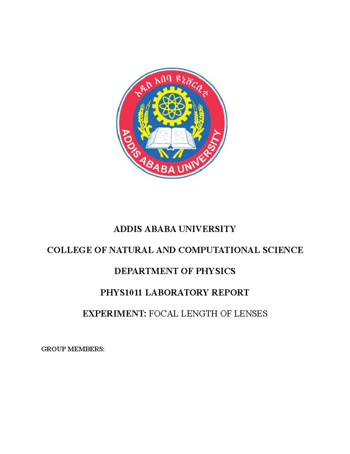 Physics Lab Report - ADDIS ABABA UNIVERSITY COLLEGE OF NATURAL AND ...
