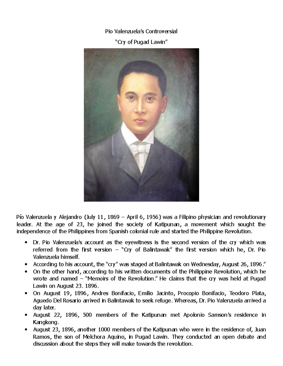 Pio Valenzuela and Santiago Alvarez - Pio Valenzuela’s Controversial ...