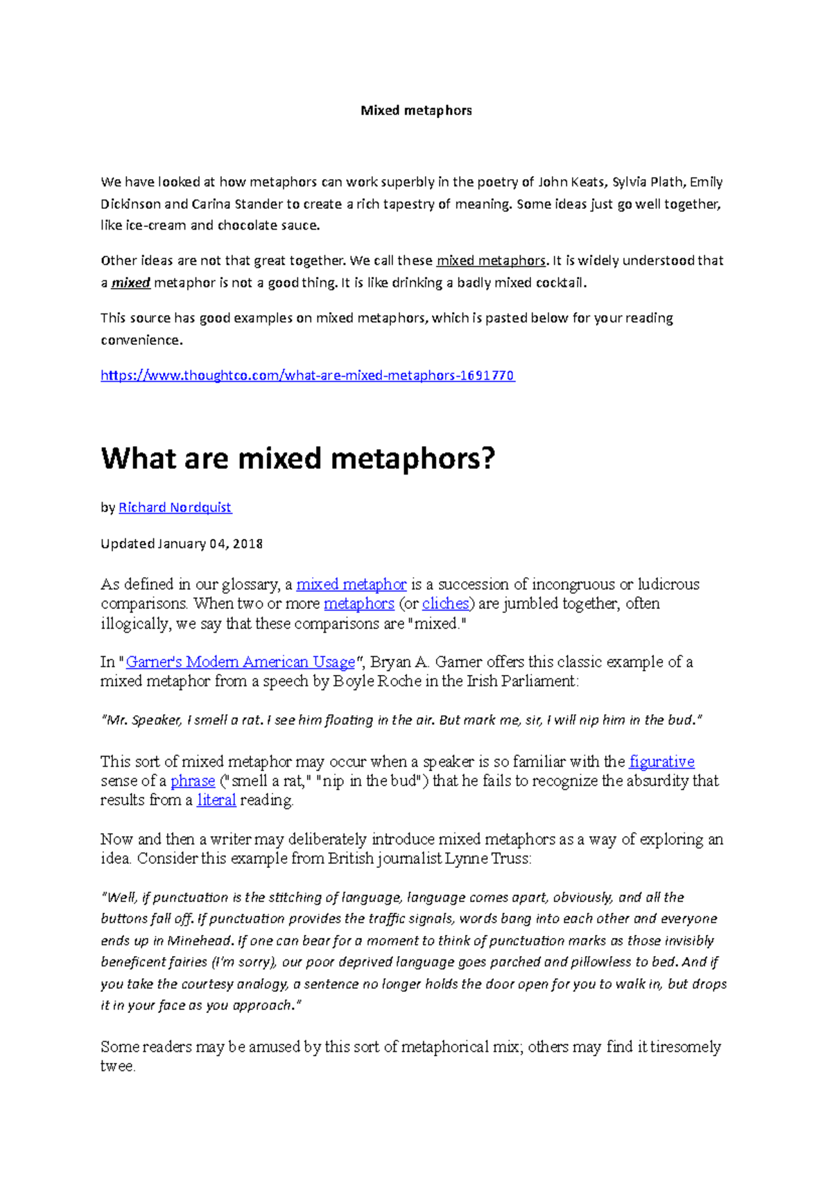 Advice on mixed metaphors from Thoughtco dot com - Mixed metaphors We ...