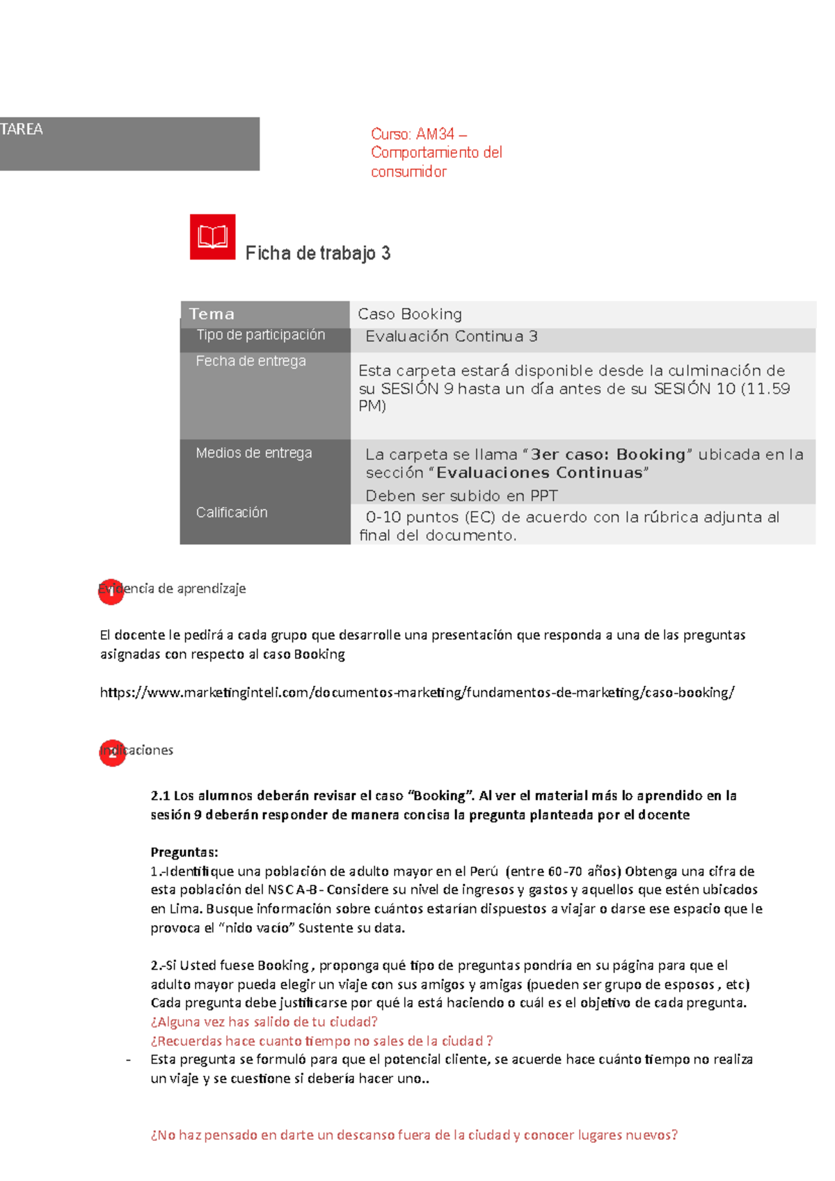 Ficha de Trabajo 3- Caso Booking - Evidencia de aprendizaje Curso: AM34 ...