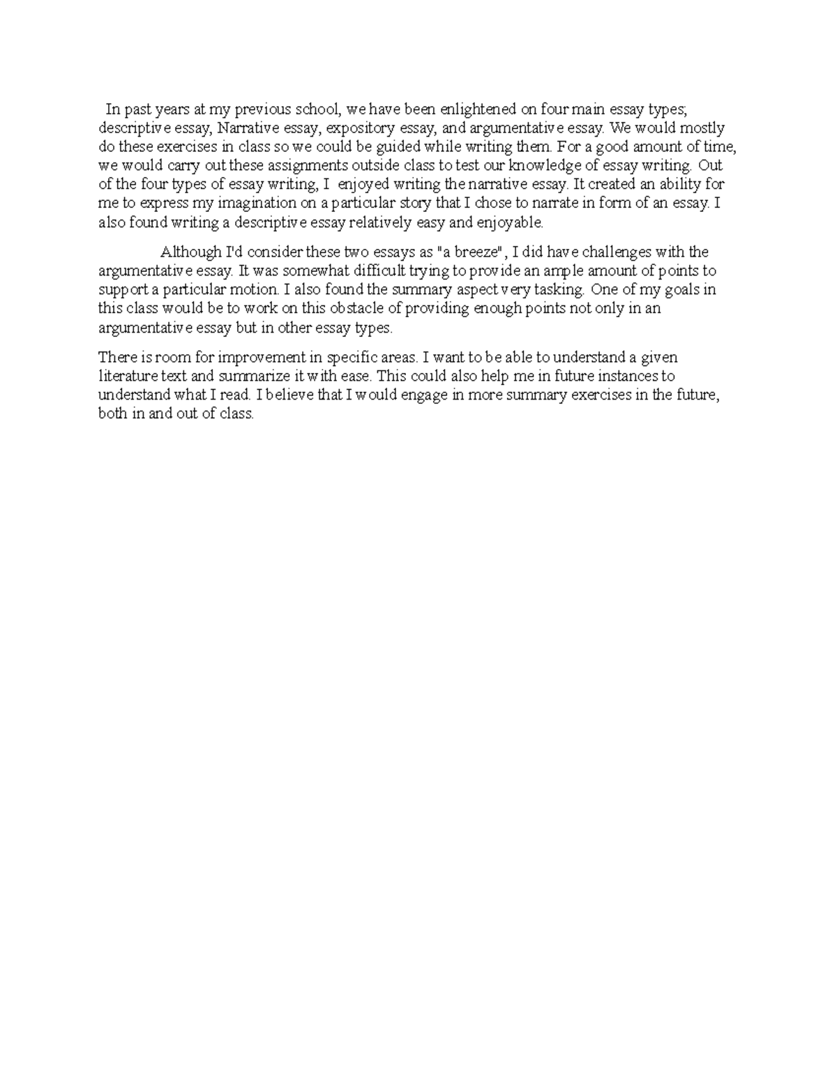 Personal Analysis essay - In past years at my previous school, we have ...