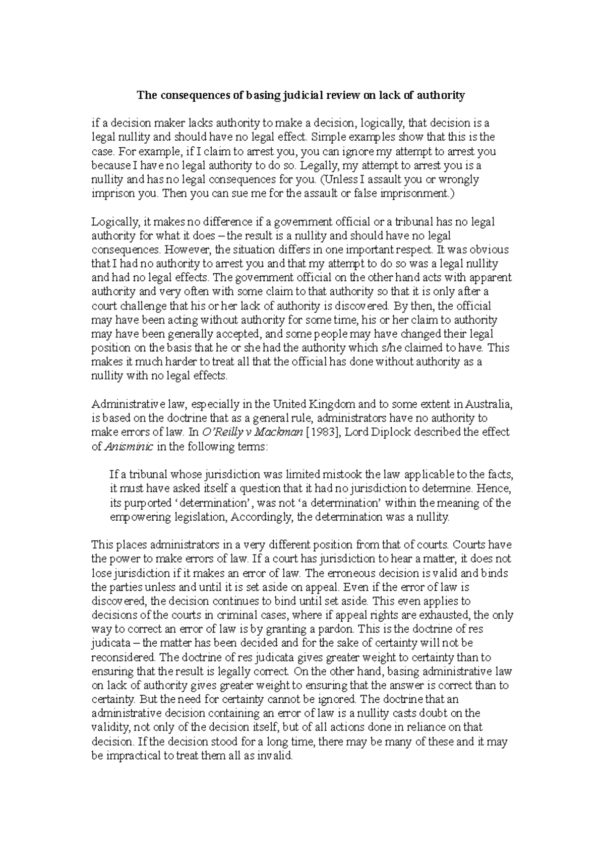 Supplementary notes topic 3 - Administrative Law - USP - Studocu