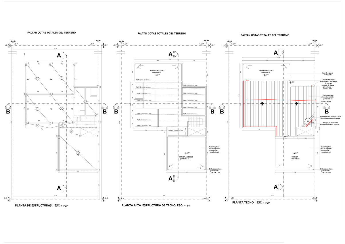 Plano Modelo. T.P Cubiertas - TERRAZA ACCESIBLE pendiente 2% NPT +3, 0 ...