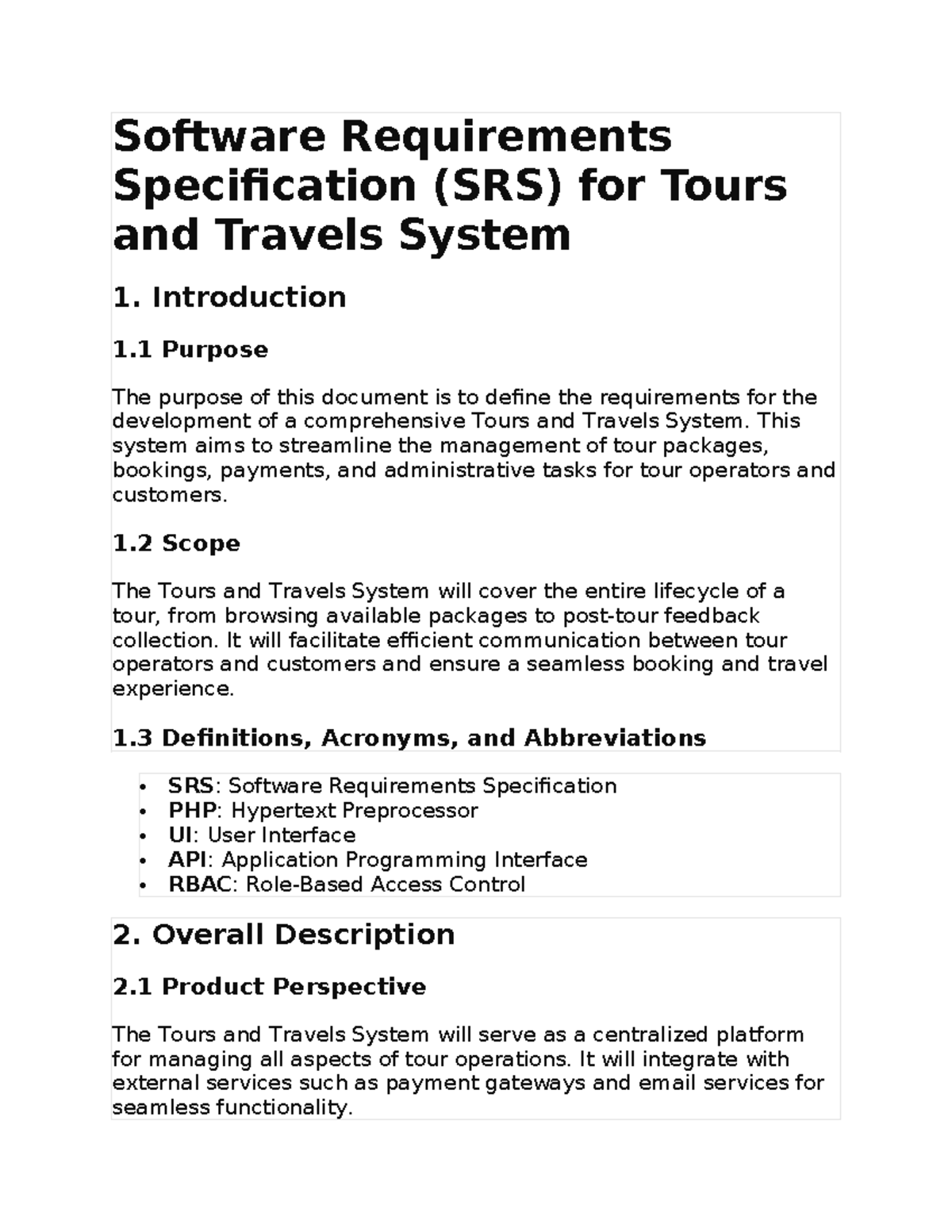 Software Requirements Specification - Software Requirements Specification (SRS) for Tours and ...