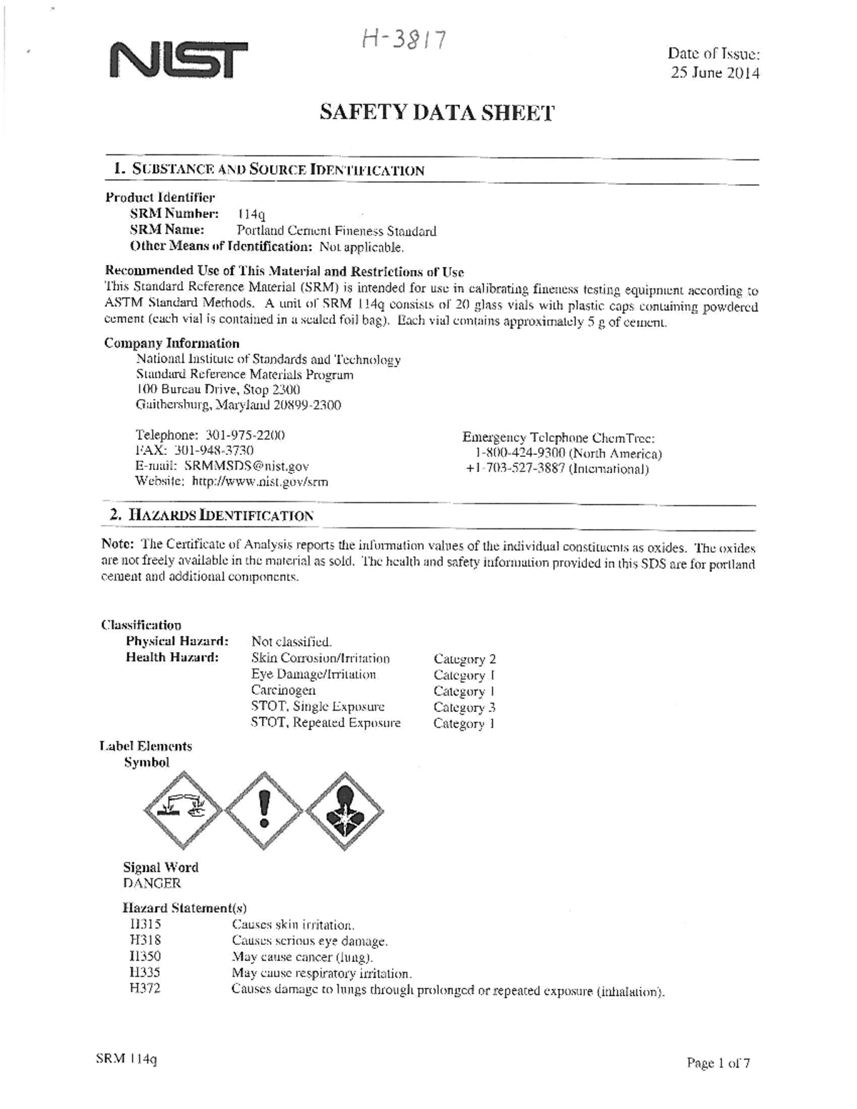 H-3817 114Q SDS Cement - Tecnología Del Hormigón - Studocu