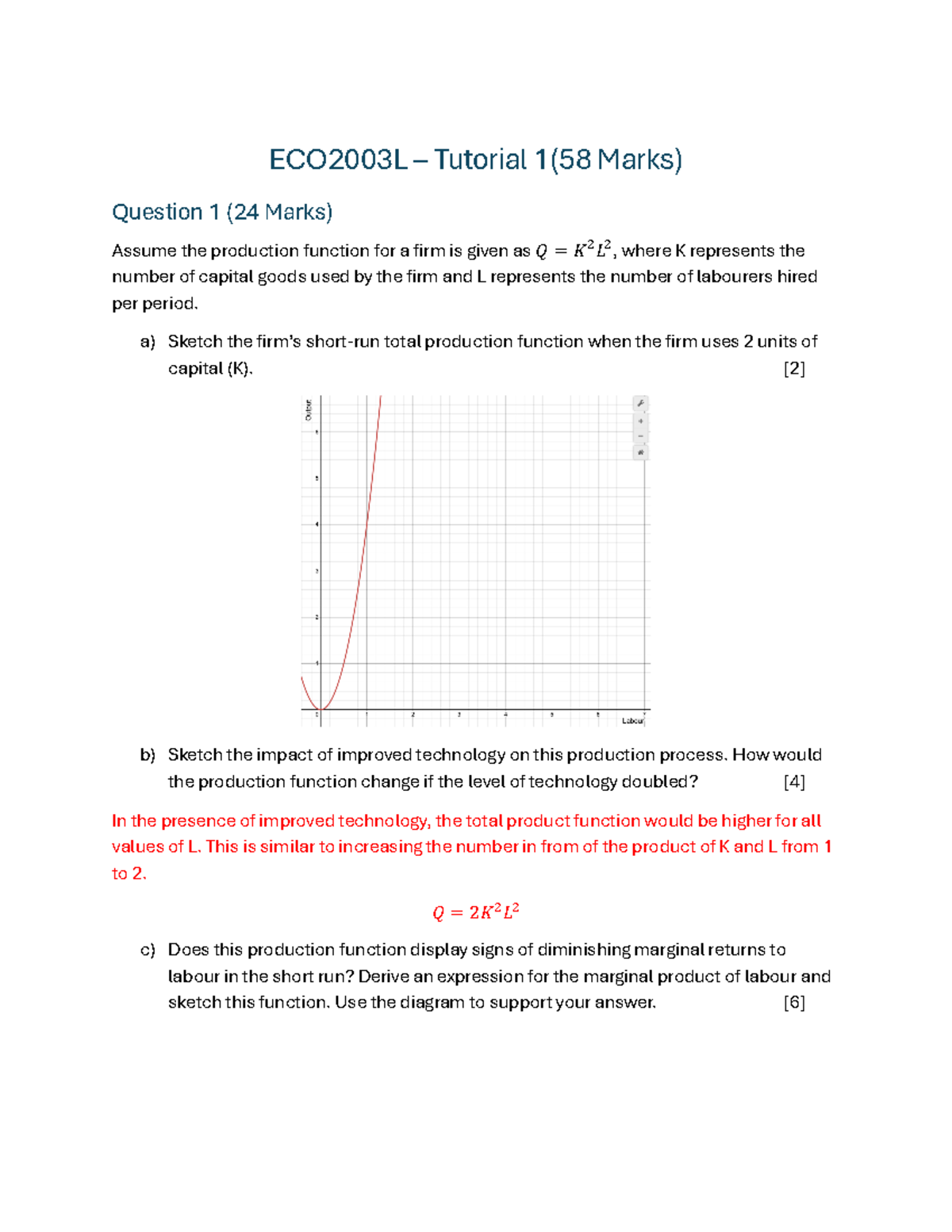 ECO2003 L Tutorial 1 Updated Solution - ECO2003L – Tutorial 1(58 Marks) Question 1 ( 24 Marks ...