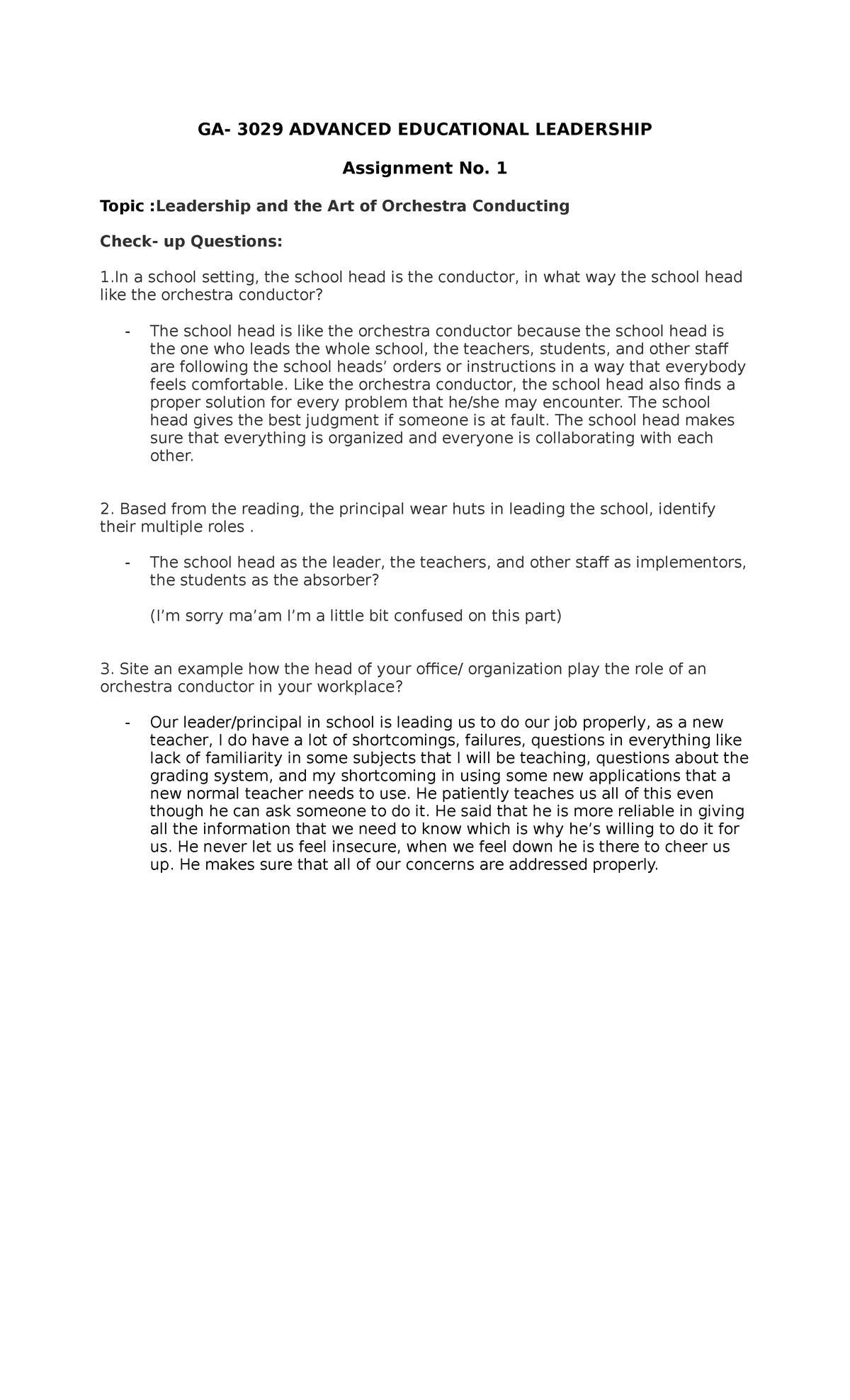 Assignment 1 (Leadership) - GA- 3029 ADVANCED EDUCATIONAL LEADERSHIP ...