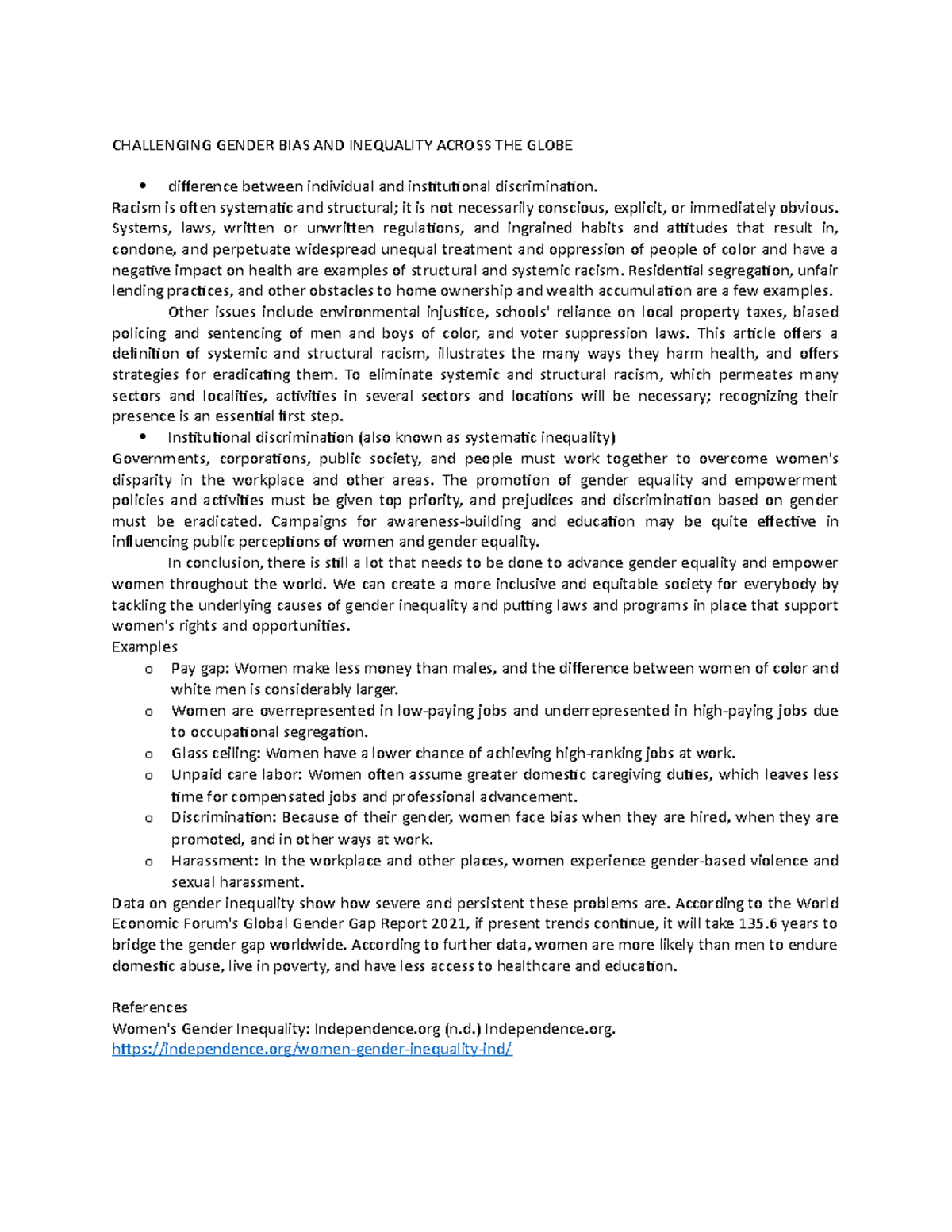 Challenging Gender BIAS AND Inequality Across THE Globe - CHALLENGING ...