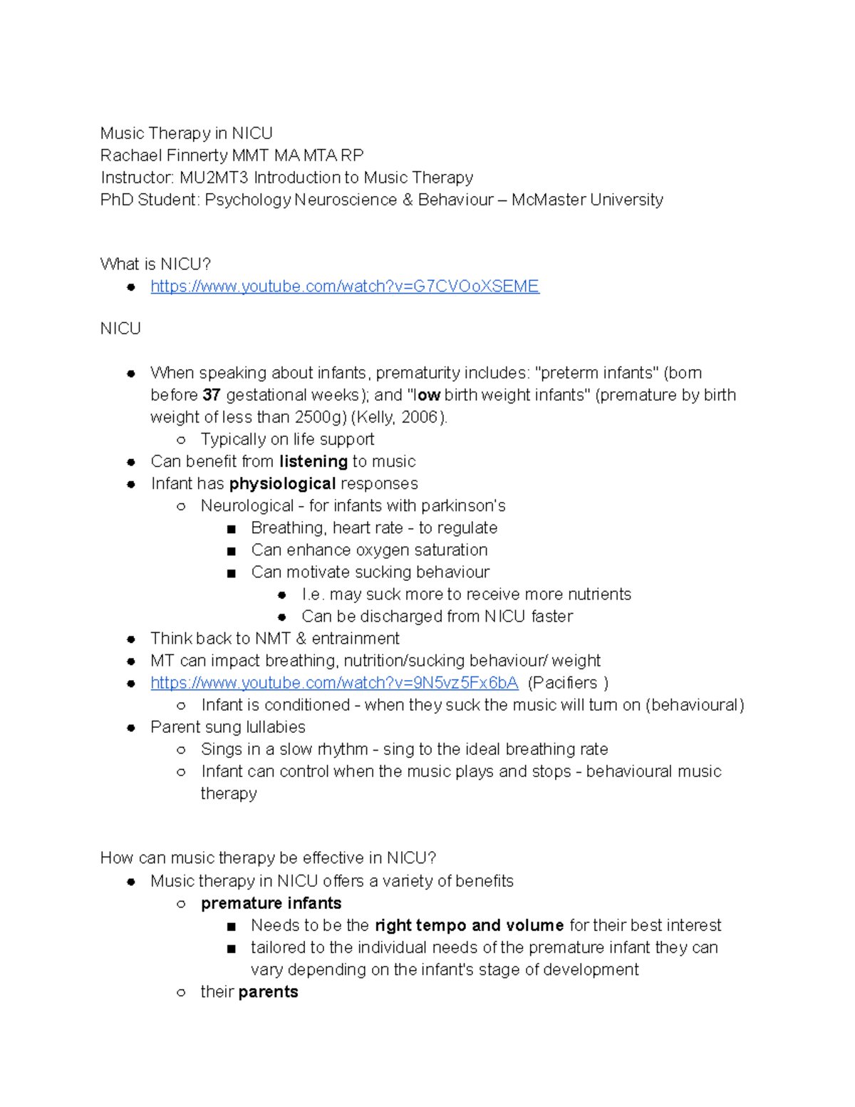 Webinar 10 - notes for lecture - Music Therapy in NICU Rachael Finnerty ...
