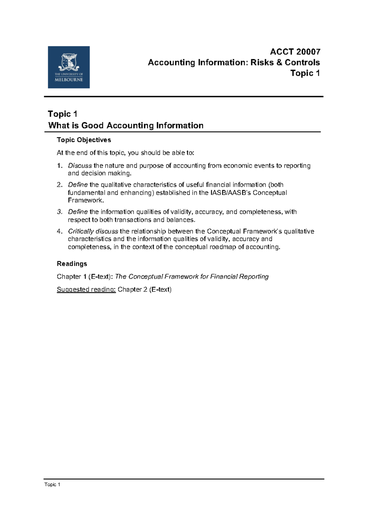 ACCT2000 7 Tutorial Topic 1 - Student Version - Topic 1 ACCT 20007 ...