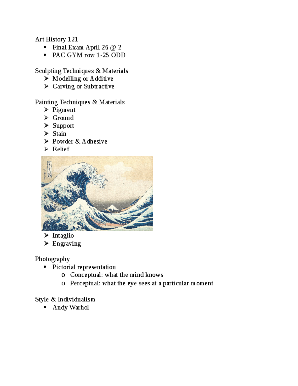 Art History 121 Final Notes - Art History 121 Final Exam April 26 @ 2 ...