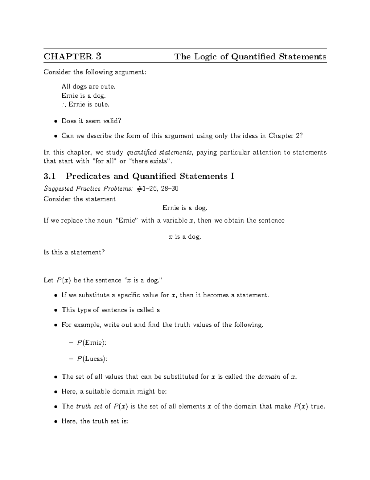 Chapter 3 Notes - CHAPTER 3 The Logic of Quantified Statements Consider ...