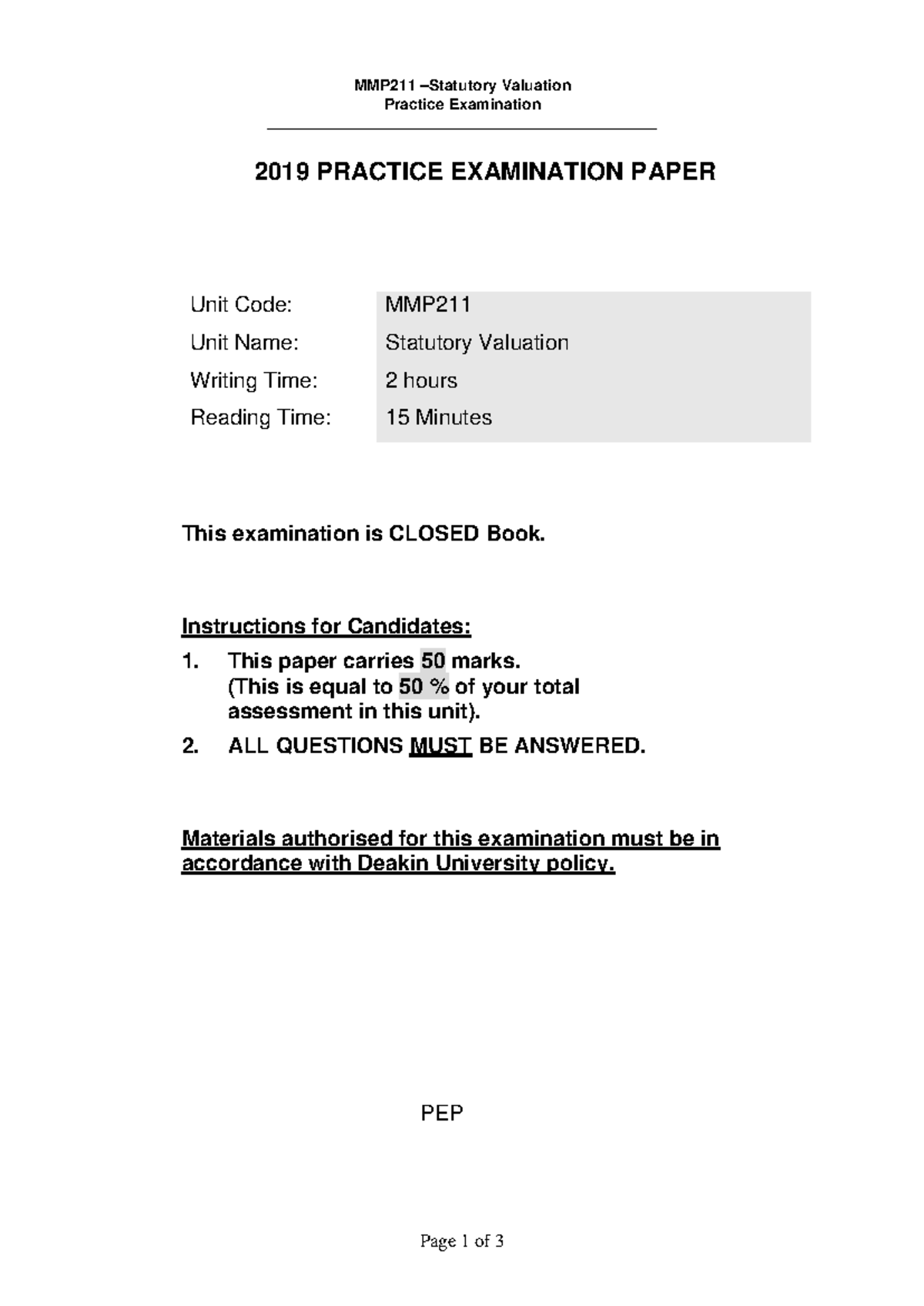 Sample/practice exam 2019, questions and answers - Warning: TT: undefined function: 32 MMP 211 ...