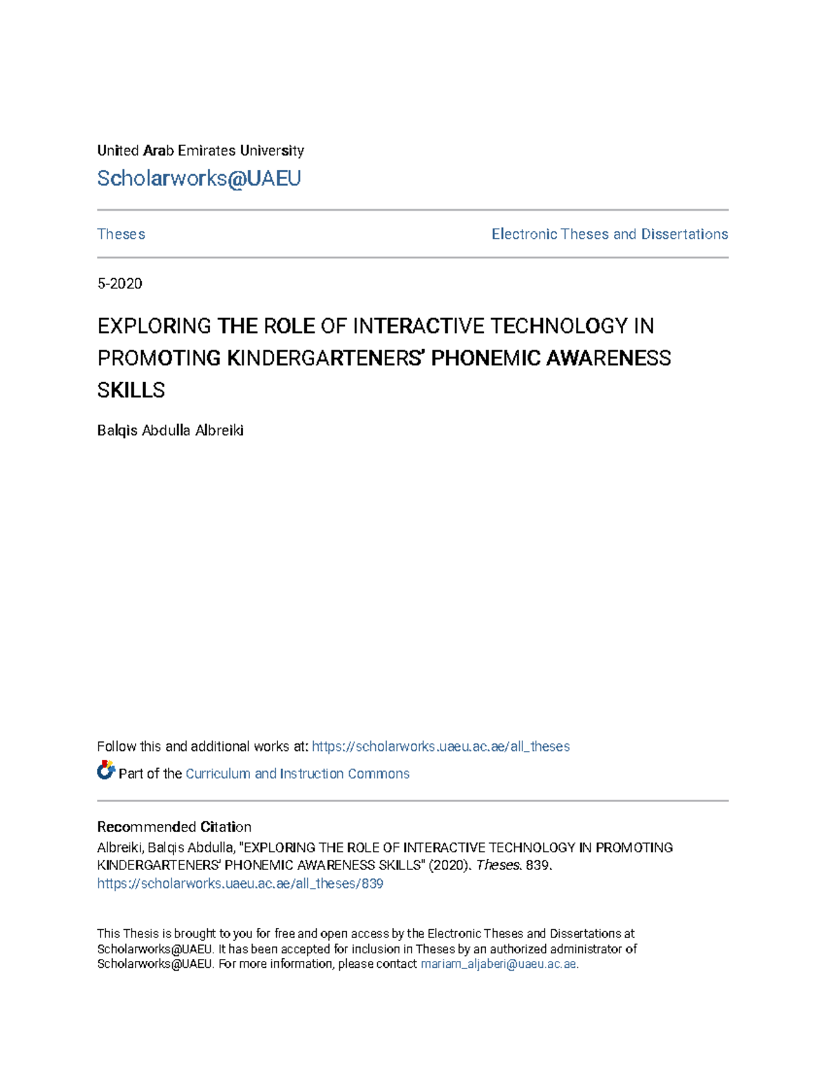 Exploring THE ROLE OF Interactive Technology IN Promoting Kinderg ...