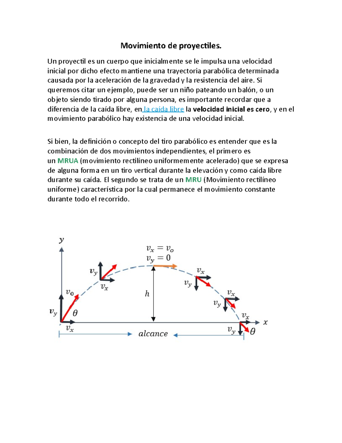 Movimiento en proyectiles - Un proyectil es un cuerpo que inicialmente ...
