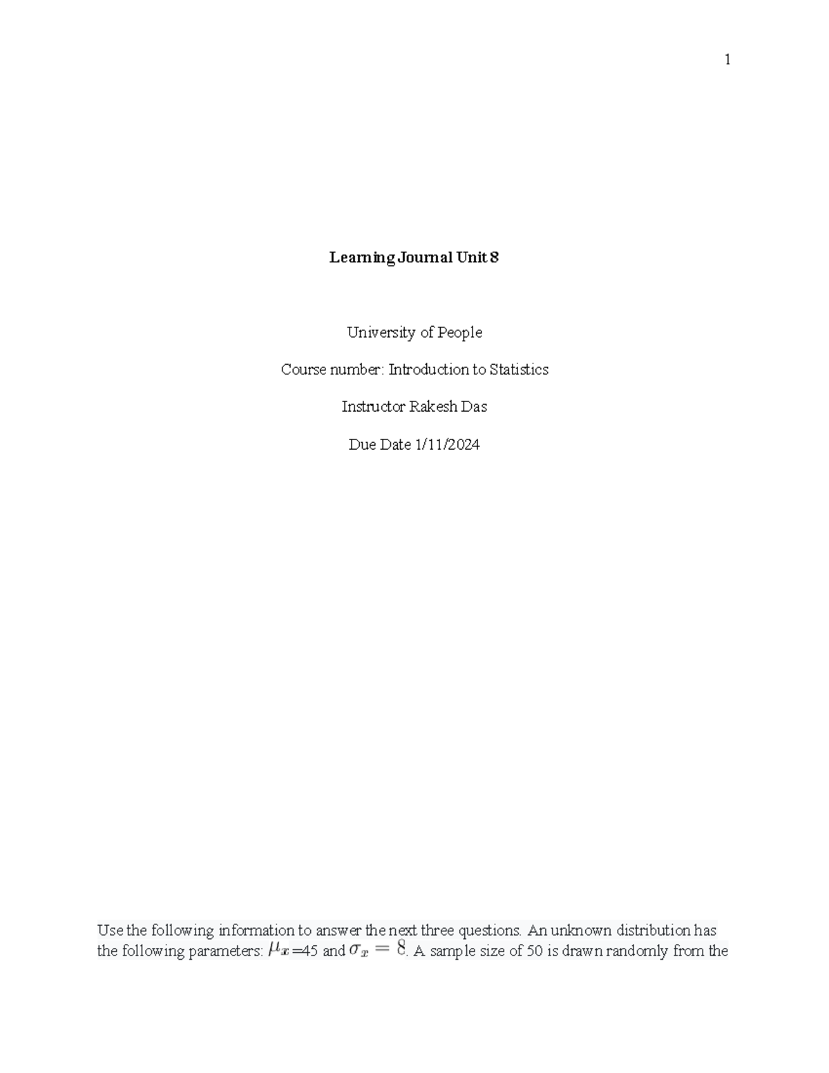 Math 1280 Learning Journal Unit8 1 Learning Journal Unit 8 University Of People Course Number