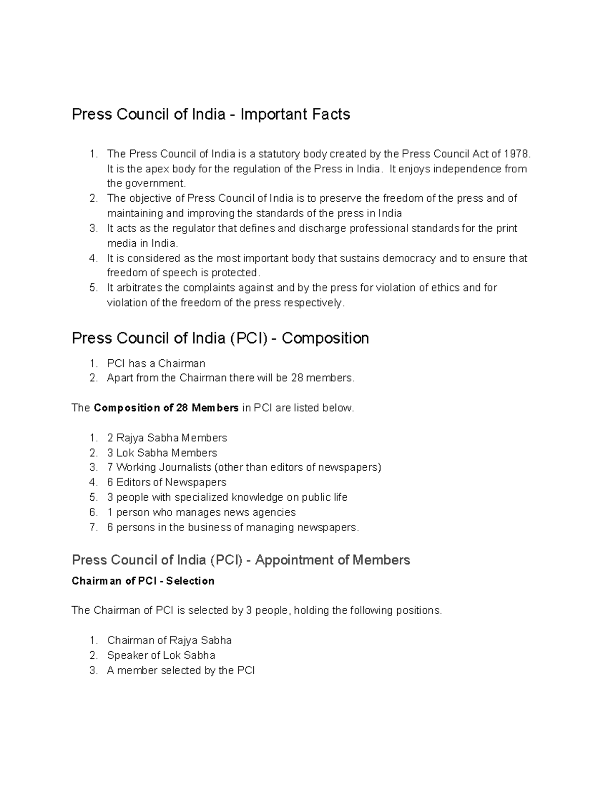 Press Council of India - It is the apex body for the regulation of the ...