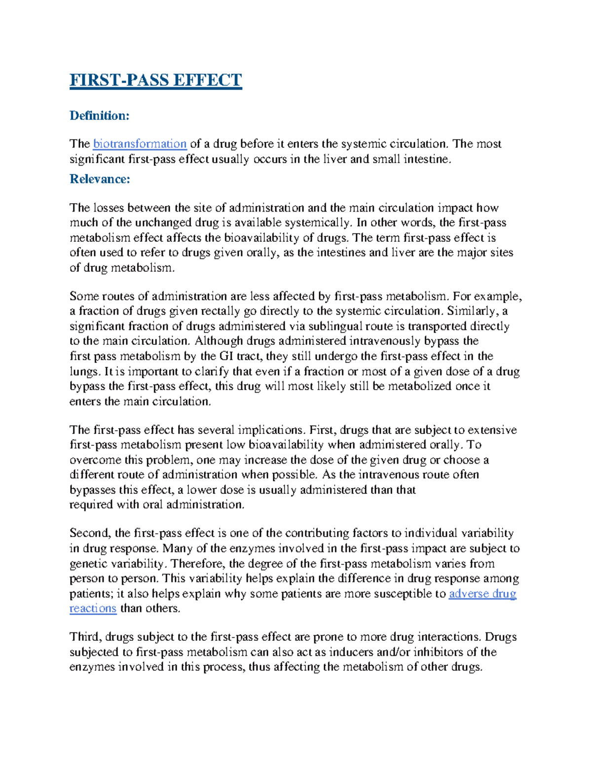 First Pass Effect - fhfhthtghtyg - FIRST-PASS EFFECT Definition: The ...