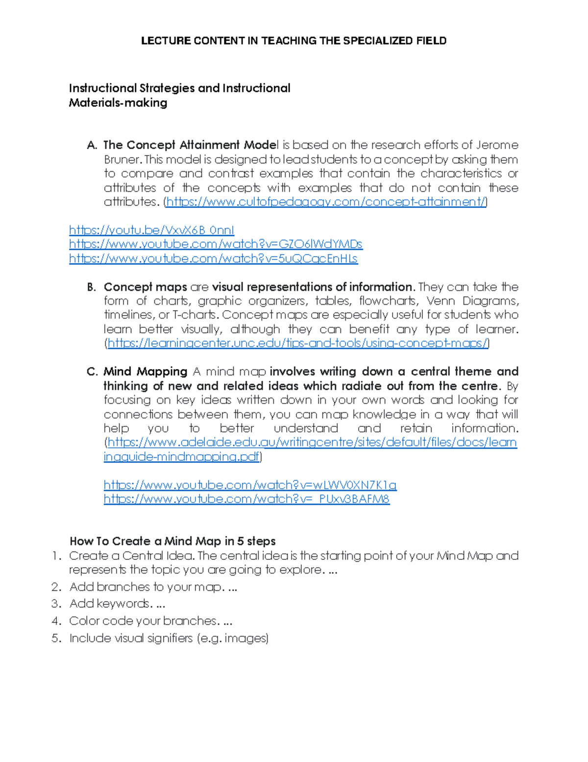 Lecture Content in TTSF for upload - Instructional Strategies and ...