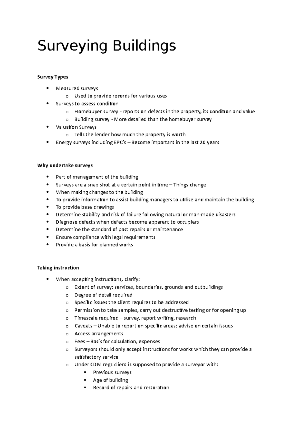 Lecture 2 - Surveying Buildings - Surveying Buildings Survey Types ...