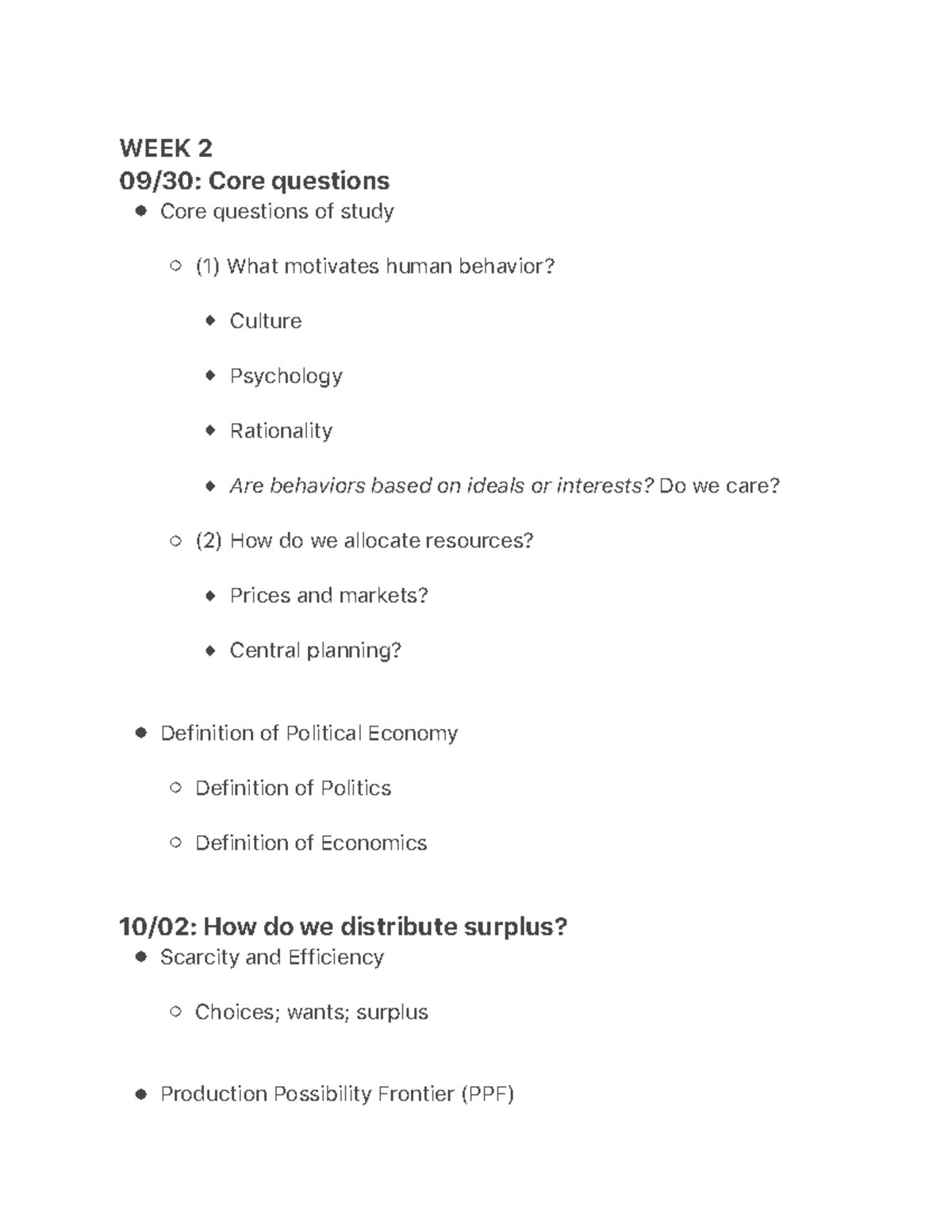 Exam Outline - Prof Gill - WEEK 2 09/30: Core questions Core questions ...