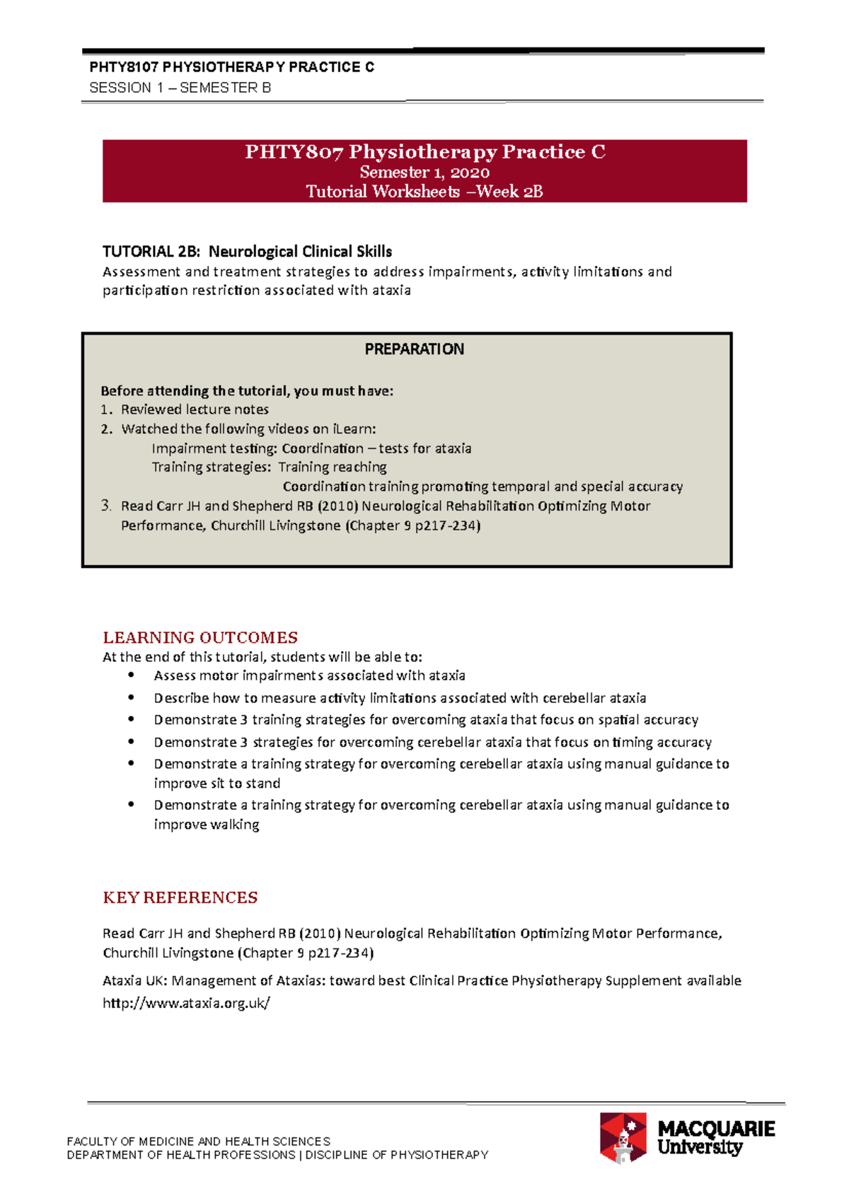 PHTY8107 W2 T2 - Detailed tutorial notes - PHTY807 Physiotherapy ...