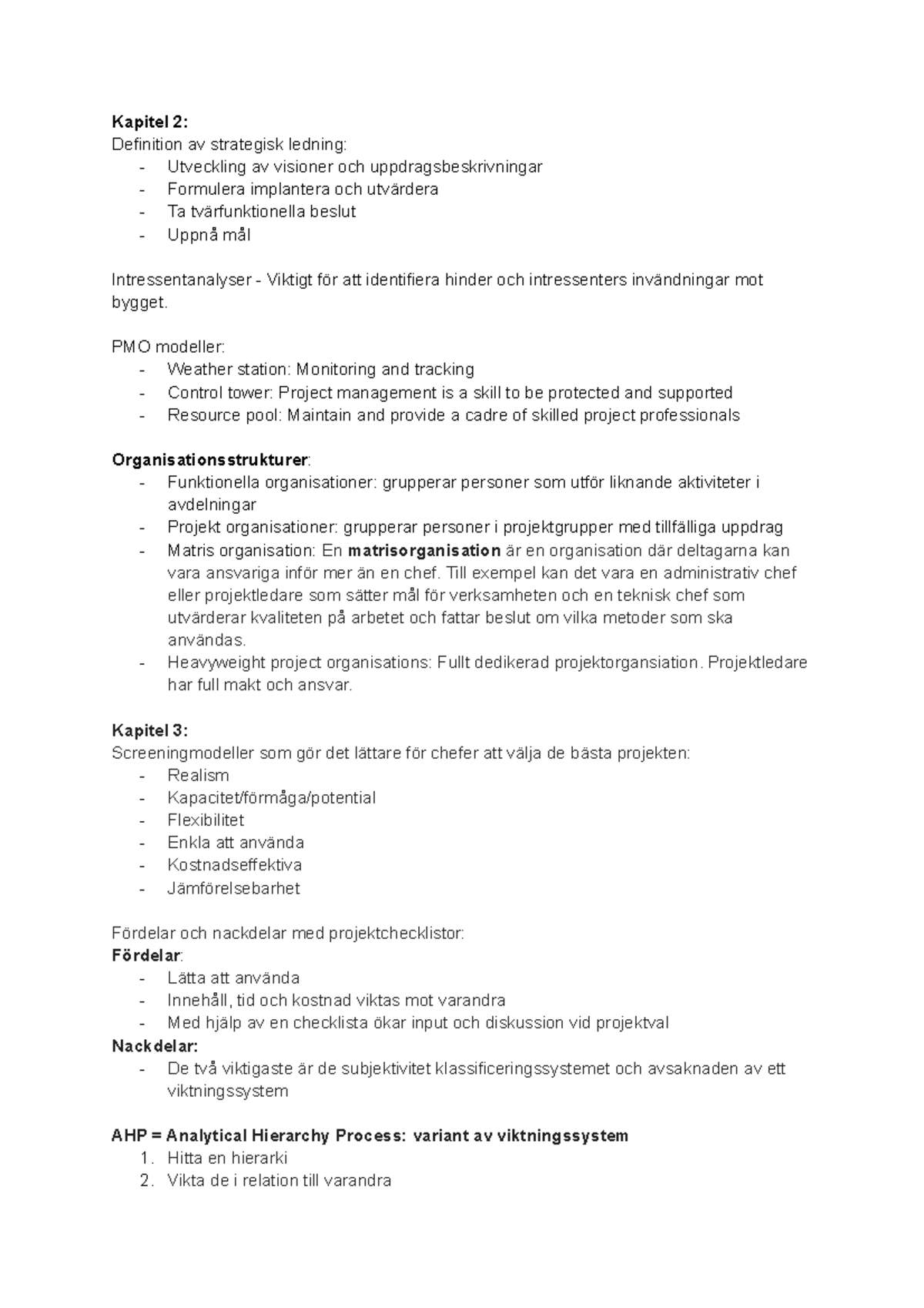 Dugga 1 projektledning - Kapitel 2: Definition av strategisk ledning ...