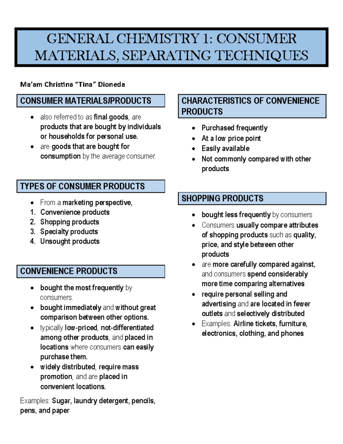 General Chemistry Consumer Products AND Separation Techniques - GENERAL ...
