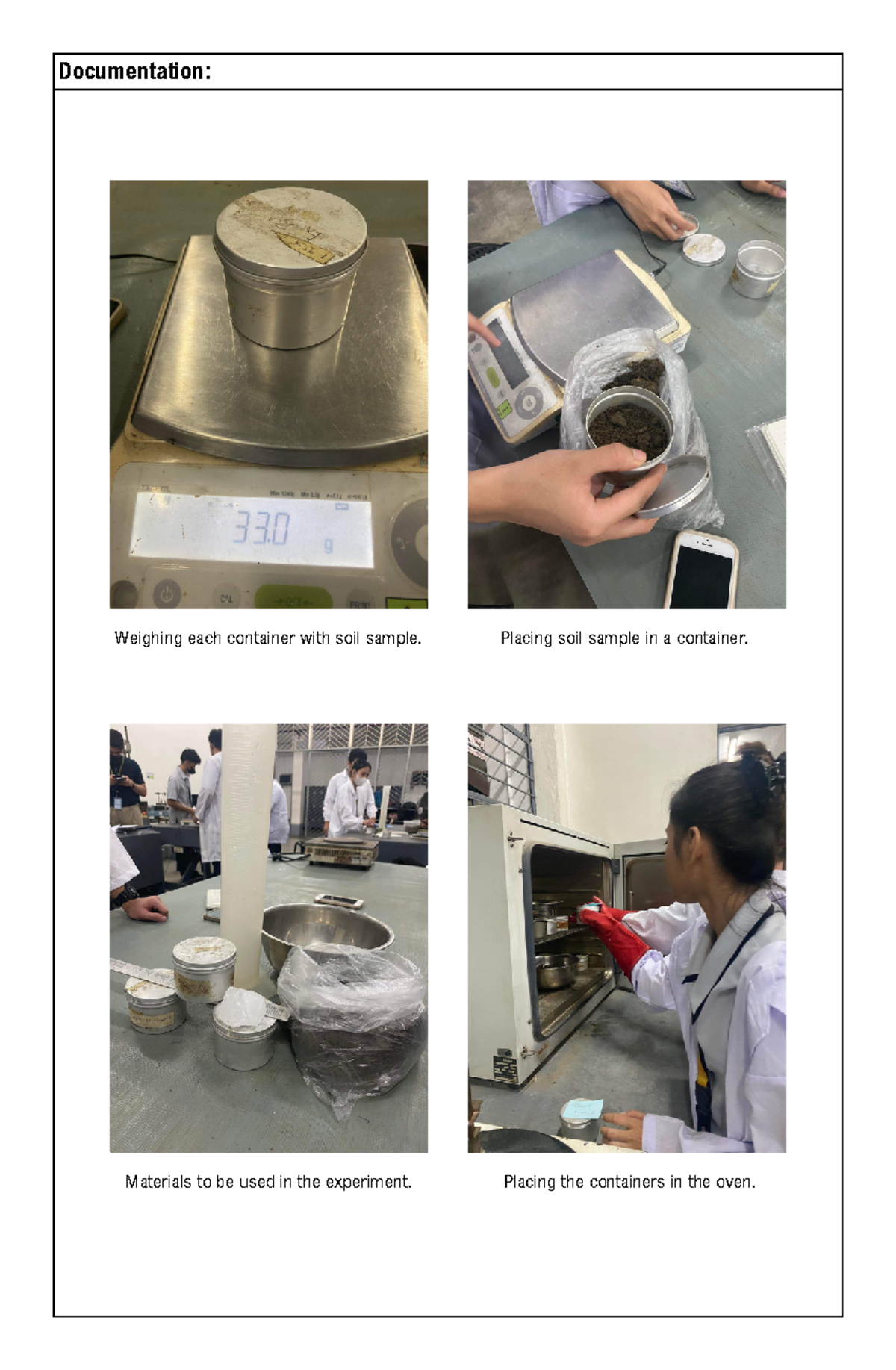 Lab exp 3 geo - Lab experiment - Documentation: Weighing each container ...