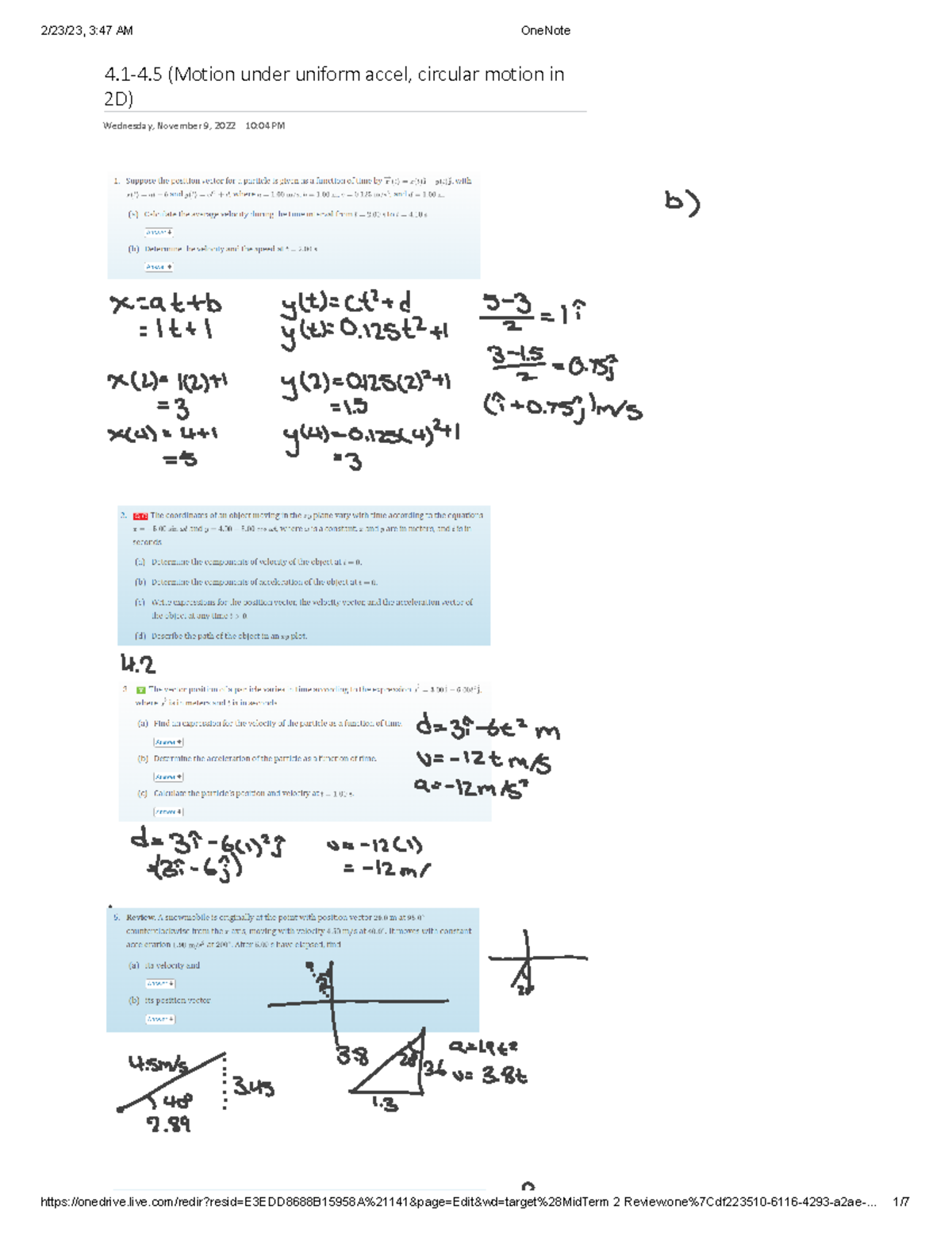 Physics unit 4- Microsoft One Note Online - PCS 211 - 4.1-4 (Motion ...