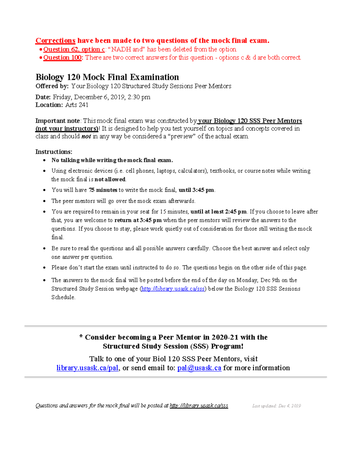 Mock final exam w/answers - Questions and answers for the mock final ...
