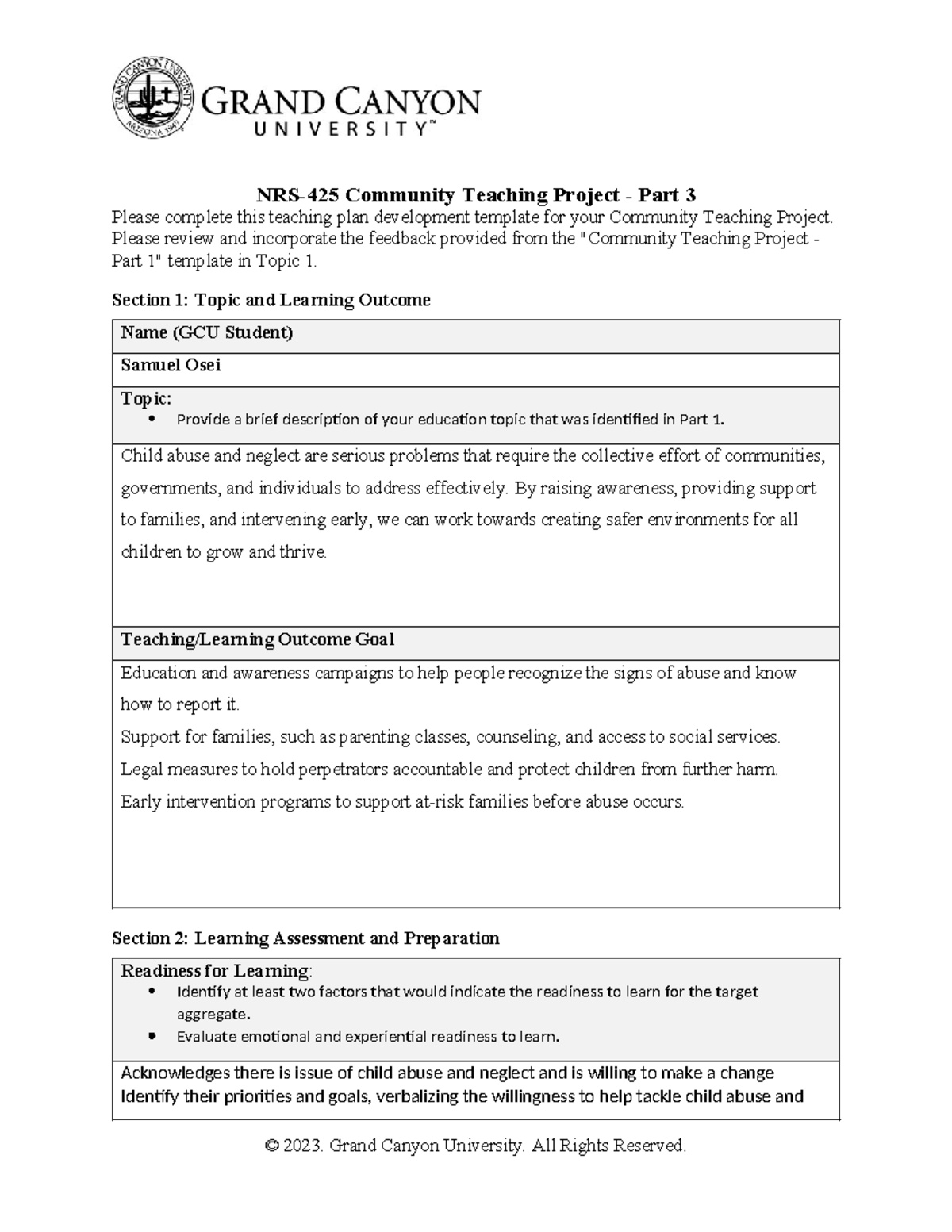 NRS 425 RS T2 Community Teaching Project Part 3 - NRS-425 Community Teaching Project - Part 3 ...