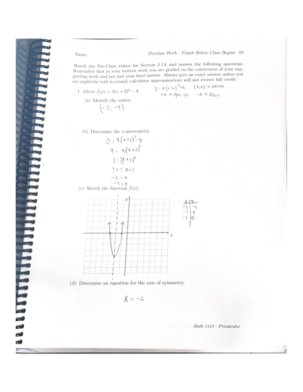 Preclass Work - Finish Before Class Begins 65 - Remember that in your written work you are ...