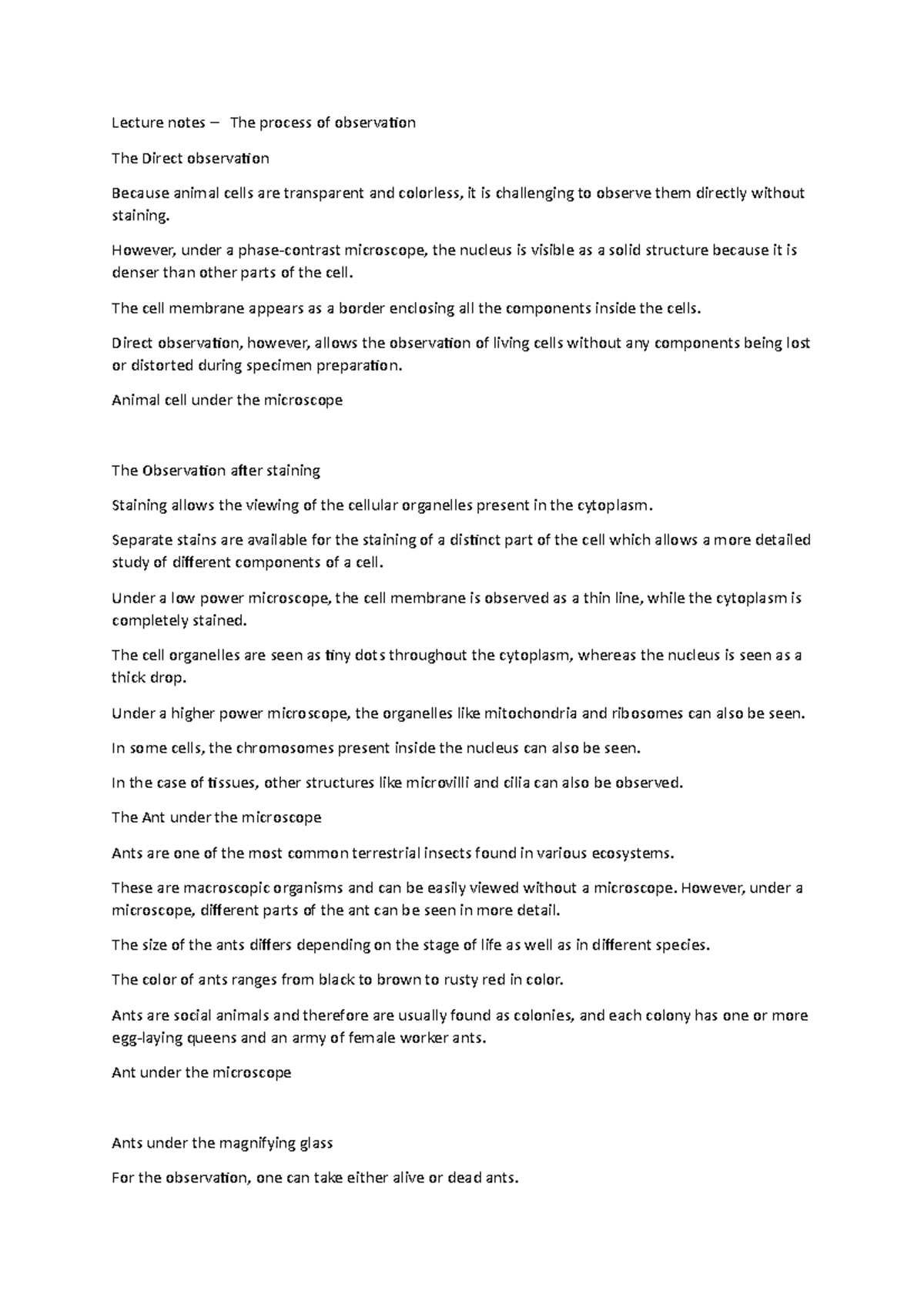 Lecture notes – The process of observation - Lecture notes – The ...