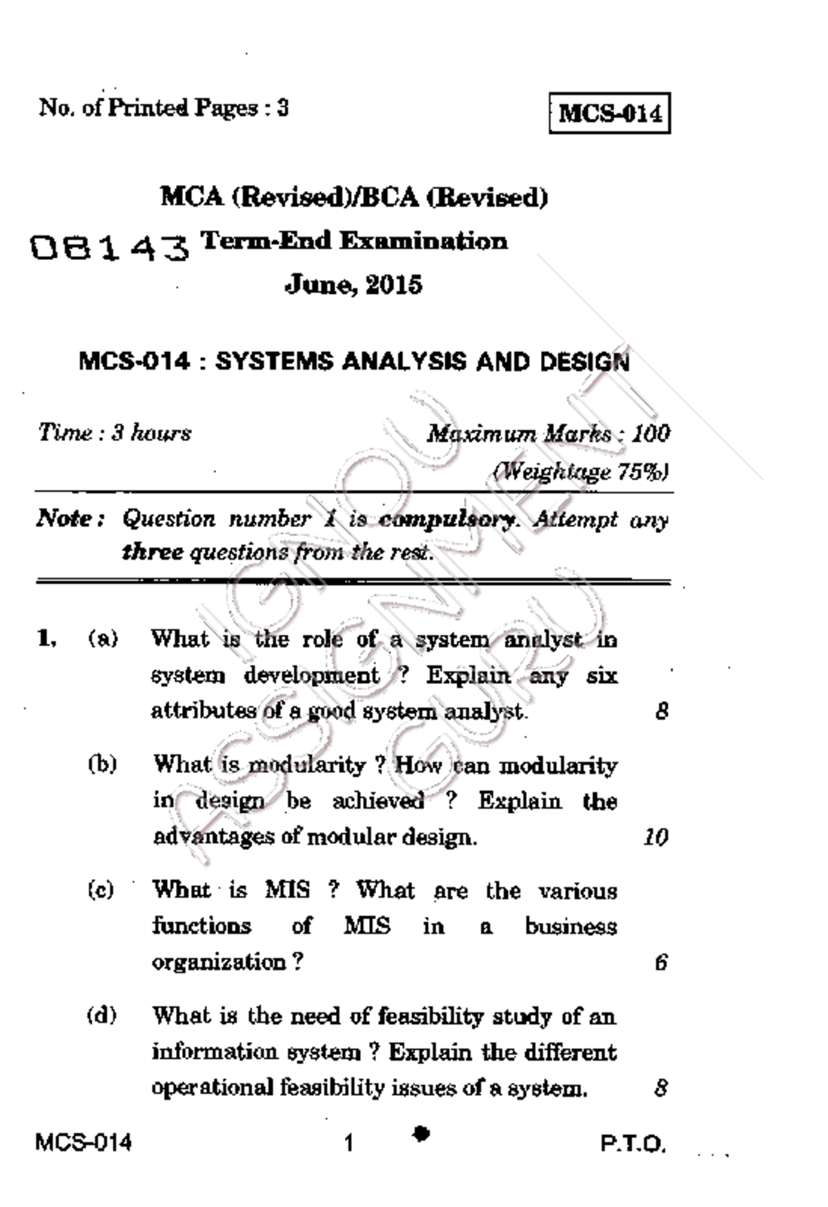- MCS-014 optimize-1 compressed - No. of Printed Pages : 3 MCS- MCA (Revised)/BCA (Revised) o Et ...