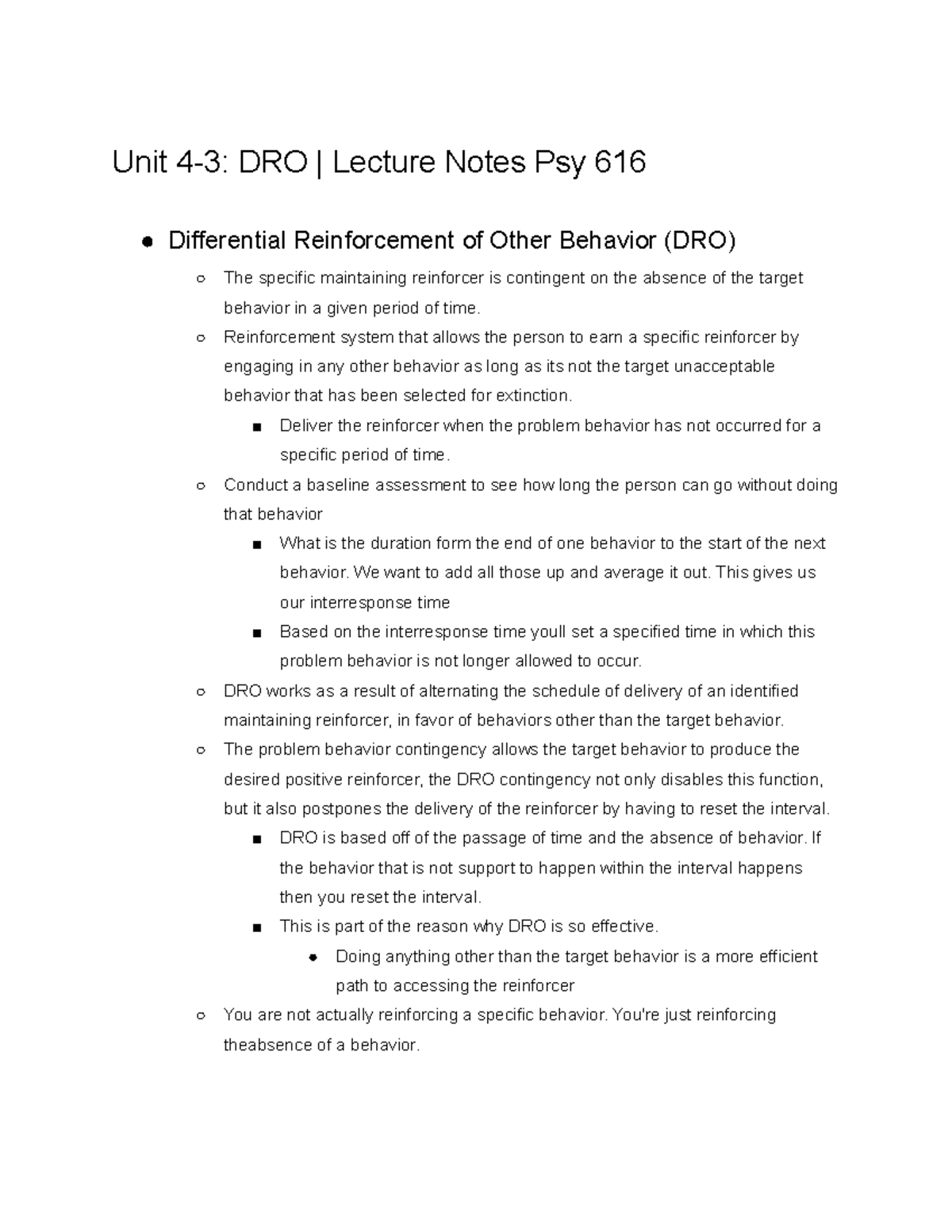 Unit 4-3 DRO Lecture Notes Psy 616 - Unit 4-3: DRO | Lecture Notes Psy ...