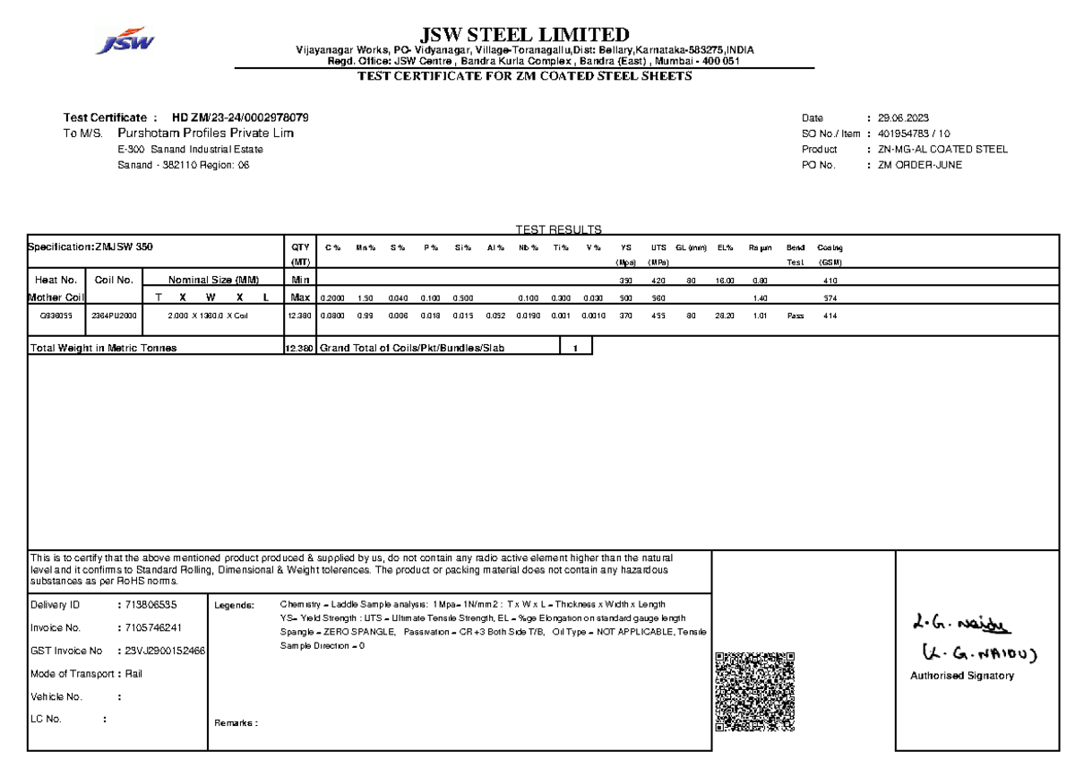 2364PU2000 - JSW STEEL LIMITED Vijayanagar Works, PO- Vidyanagar ...
