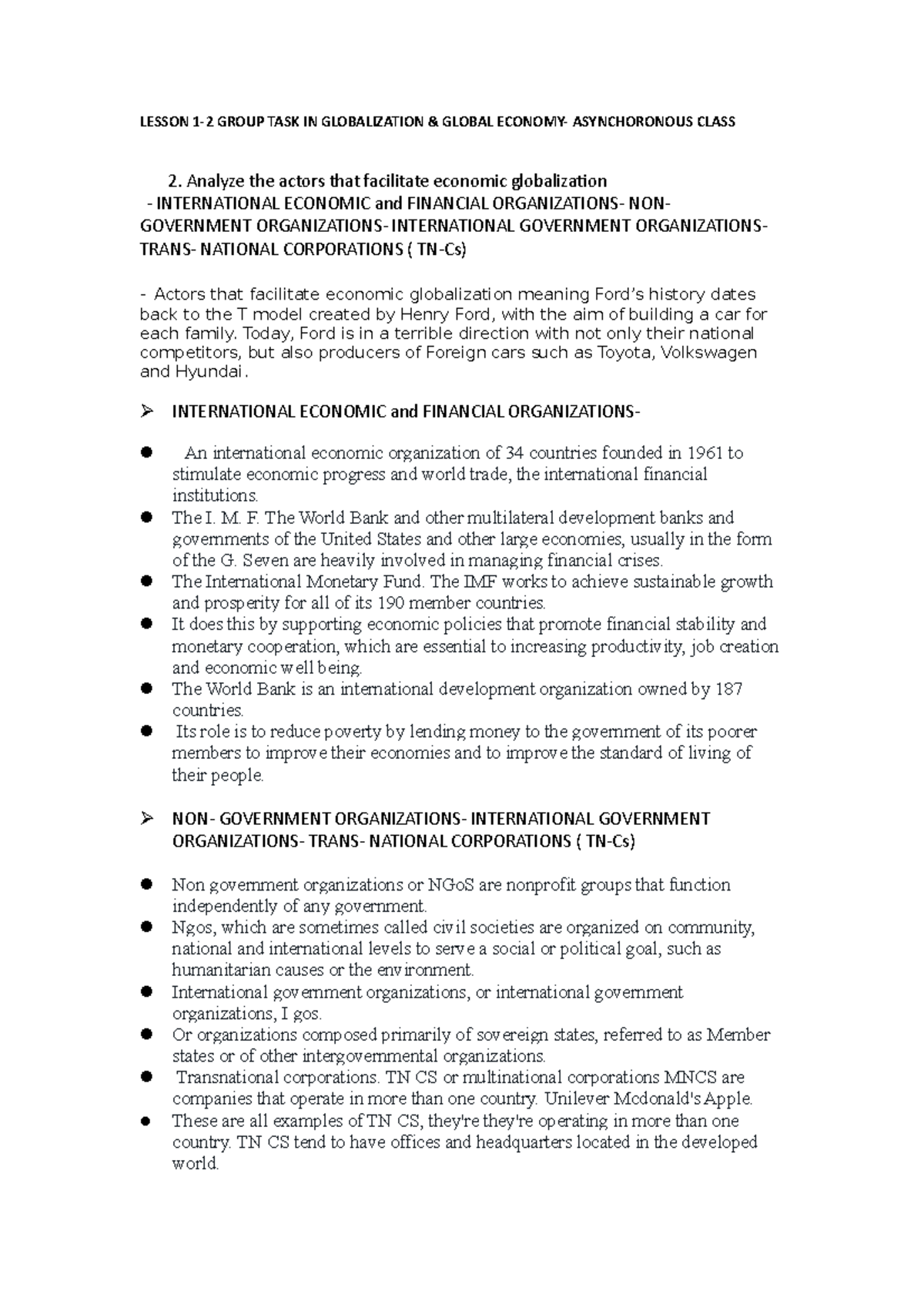 Lesson 1 2 Contemporary - LESSON 1-2 GROUP TASK IN GLOBALIZATION ...