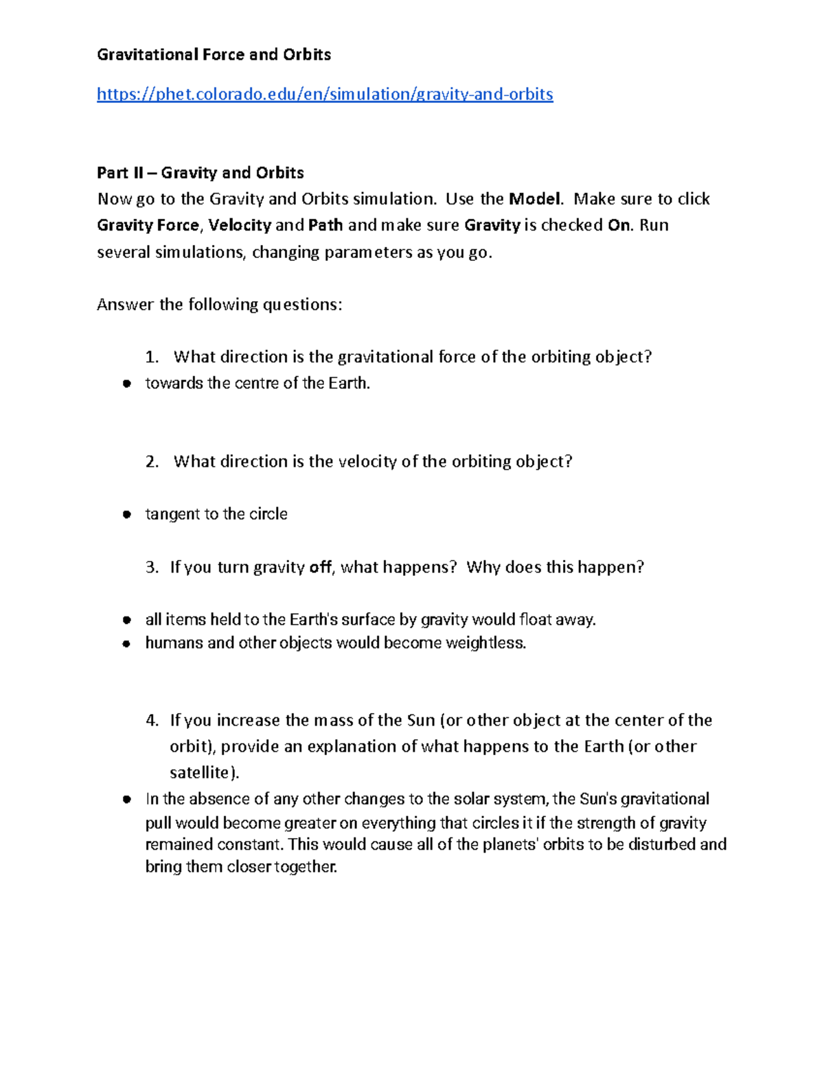 Gravity and Orbits Simulation - 13321506 - Gravitational Force and ...