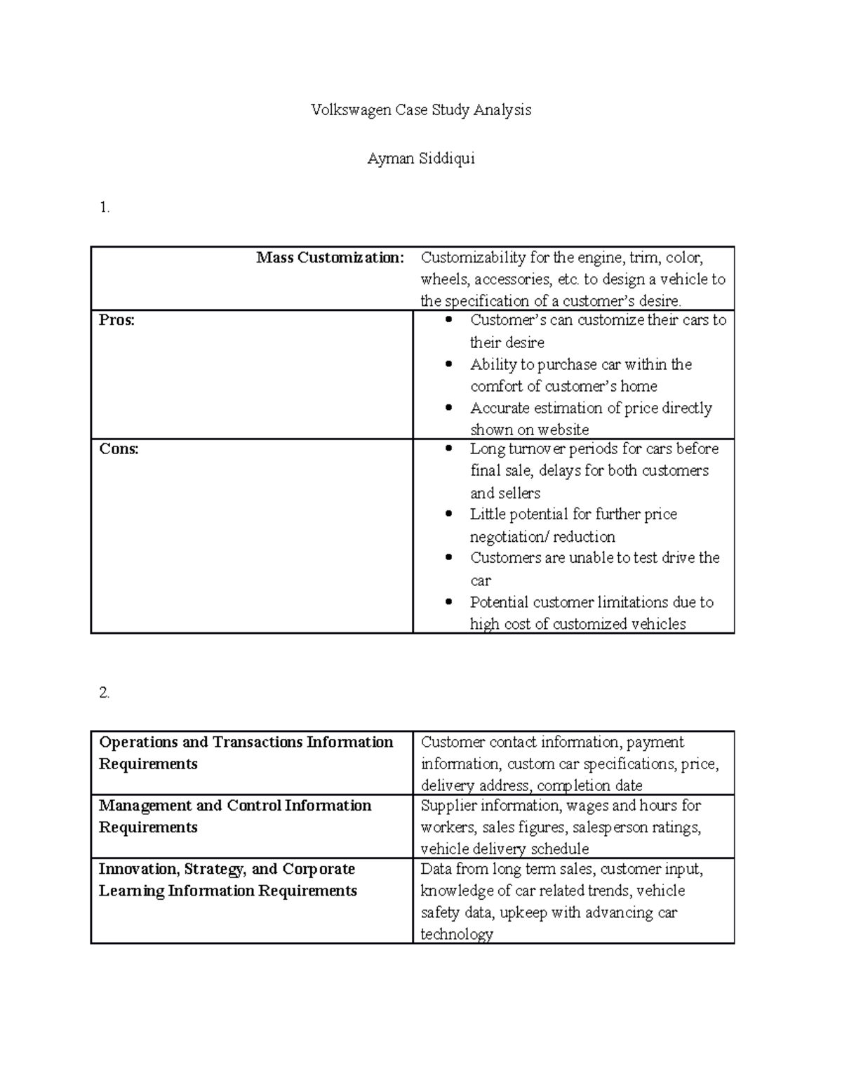 Volkswagen Case Study Analysis - Mass Customization: Customizability ...