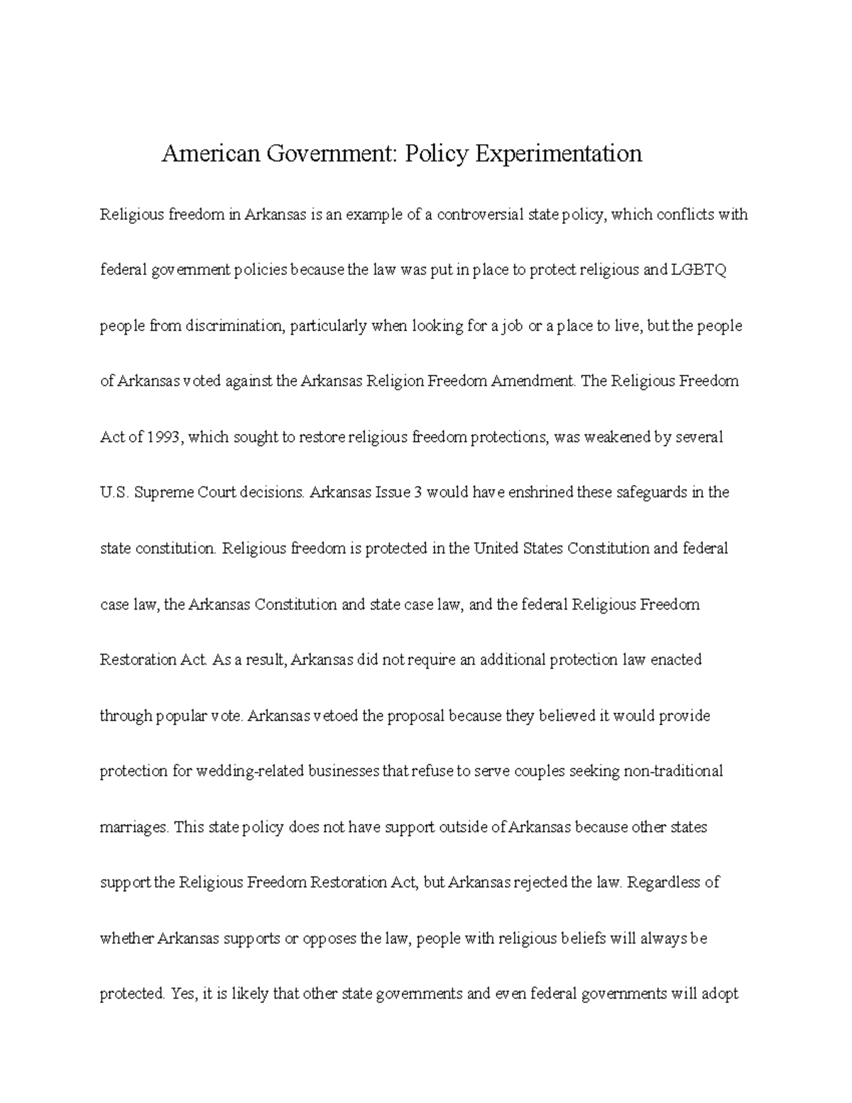 American Govt: Written Asign. Policy Expermentation - American ...