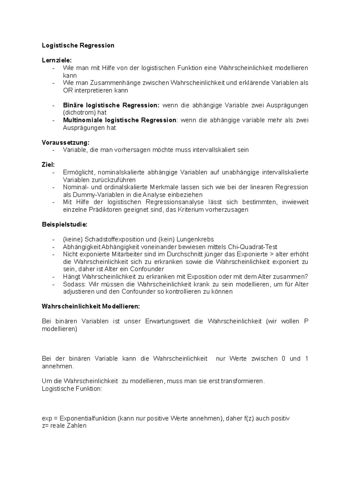 Logistische Regression - Um die Wahrscheinlichkeit zu modellieren, muss ...