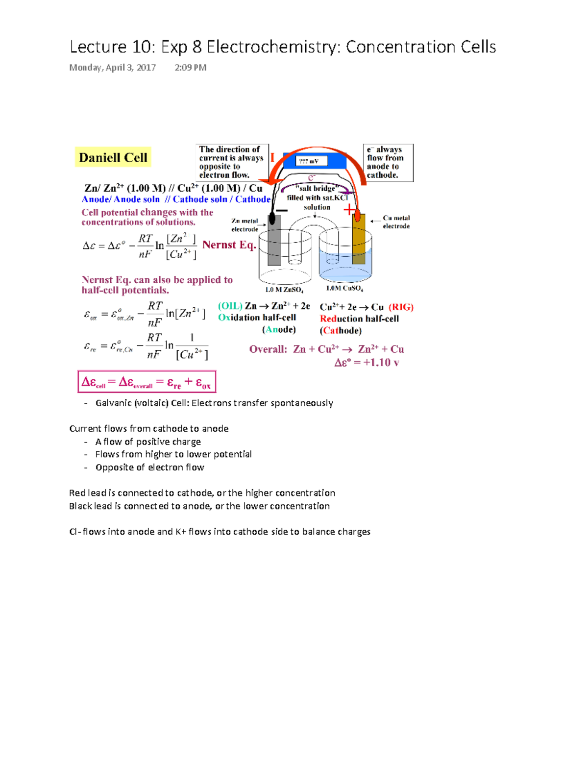Lecture 10 Exp 8 Electrochemistry - Lecture 10: Exp 8 Electrochemistry ...